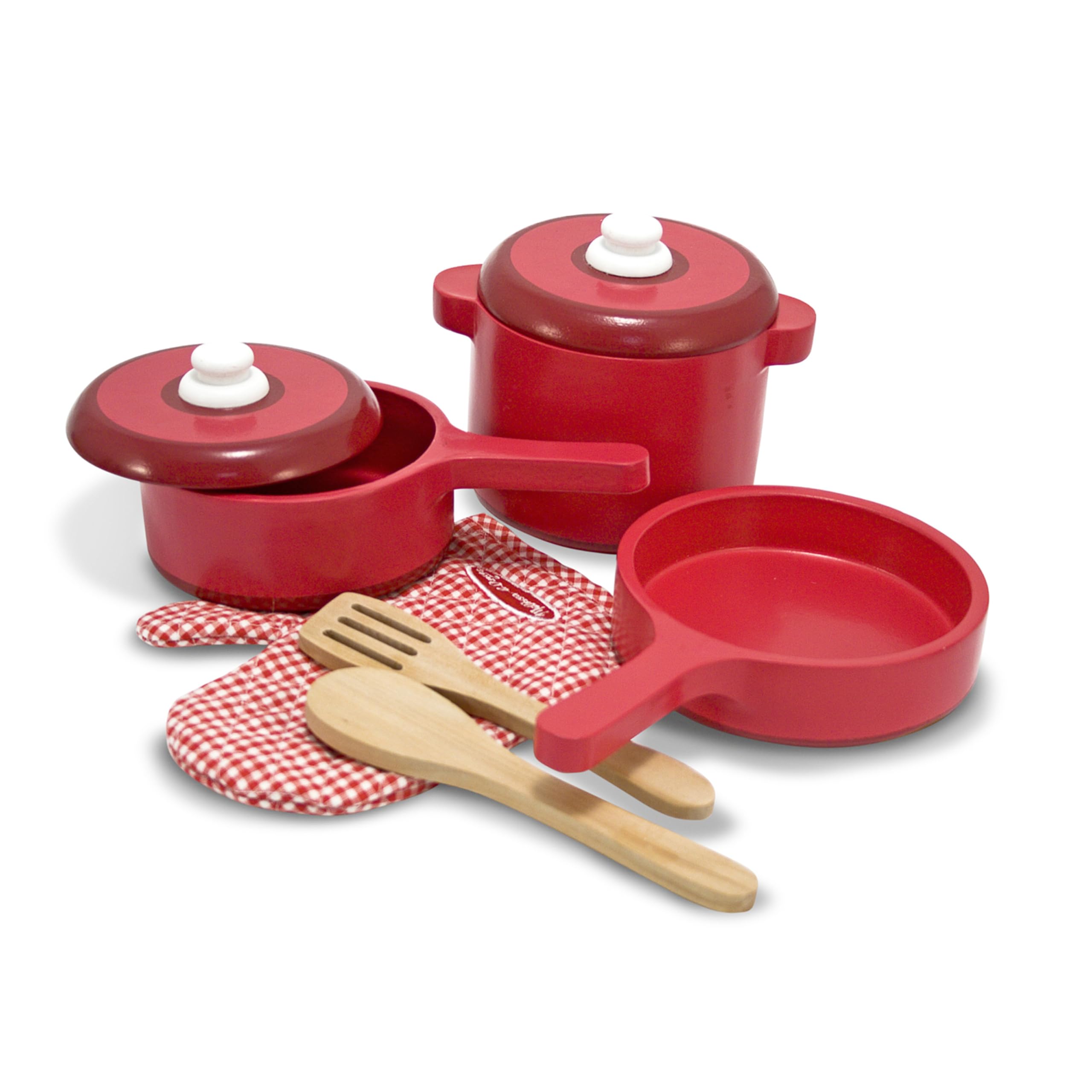 Melissa & Doug Deluxe Wooden Kitchen Accessory Set - Pots & Pans (8 pcs) , Green , H: 12 x W: 12 x D: 5