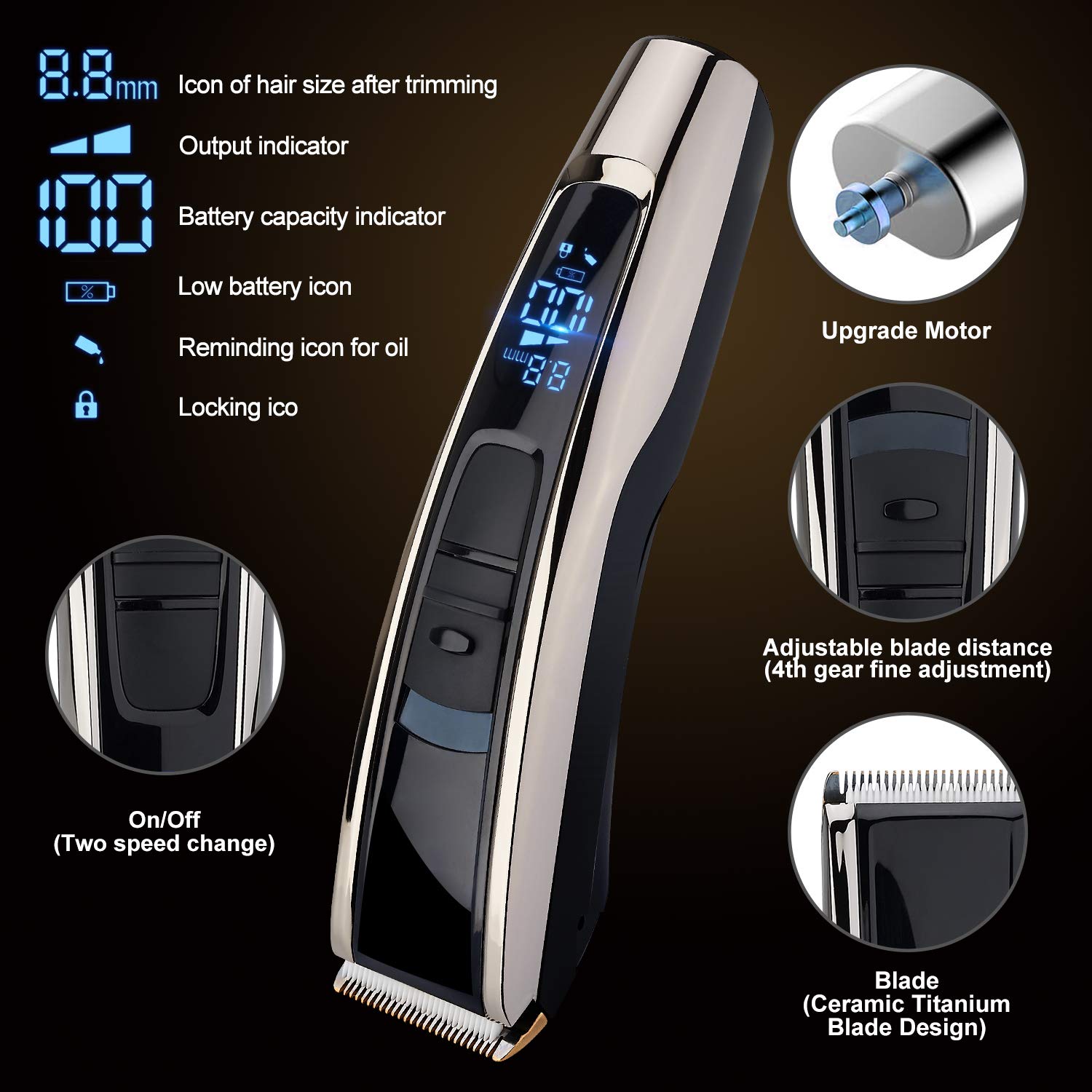 Pamoire Hair Clippers for Men Cordless Professional Clippers for Hair Cutting, Rechargeable Beard Trimmer Grooming Kit, LED Display (schwarz)