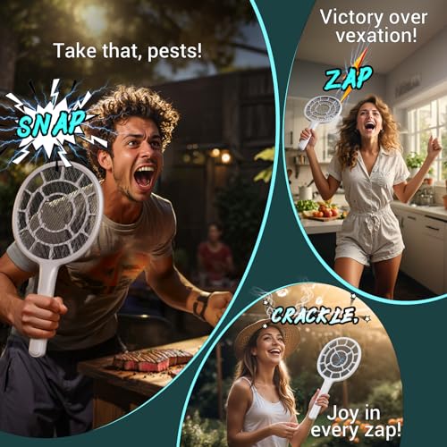 YsChois®, Electric Fly Swatter Racket - Bug Zapper Racket with Powerful Grid - Easy to Use, Lightweight - Indoor & Outdoor Use - Empirical Use Tips (Included) - AA Battery Required (Not Included)
