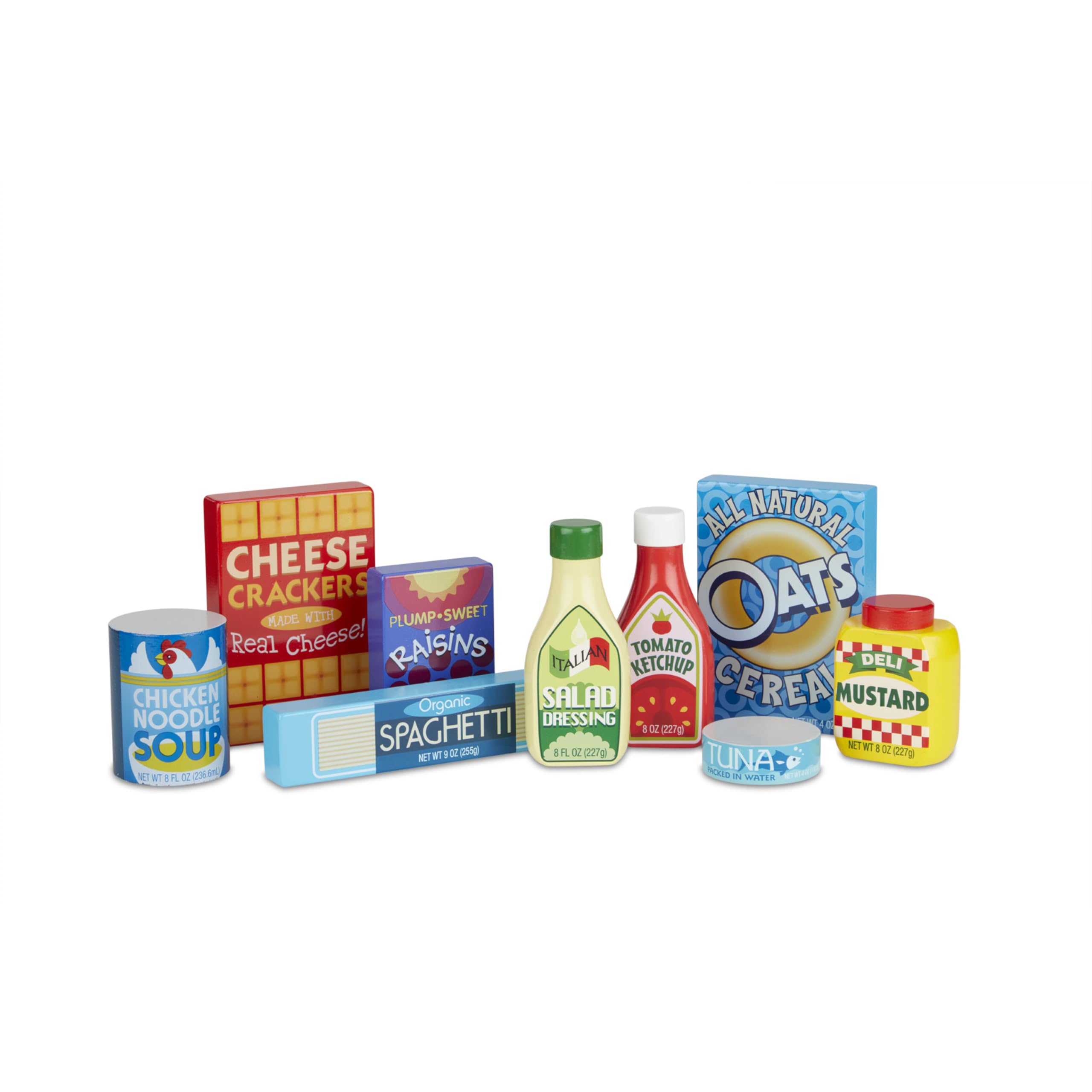 Melissa & Doug Wooden Pantry Products Play Food Set (9 pcs) - Pretend Play Kitchen Accessories, Wooden Play Grocery Sets For Kids Ages 3+