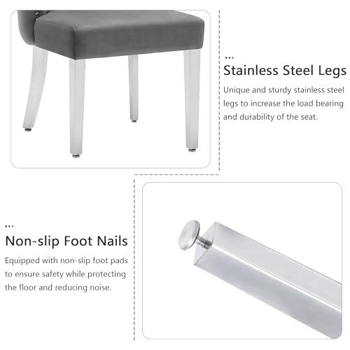 LOULENS Luxurious Velvet Dining Chairs Set of 4, Modern Upholstered Tufted Dining Room Chairs with Stainless Steel Legs, Dark Grey