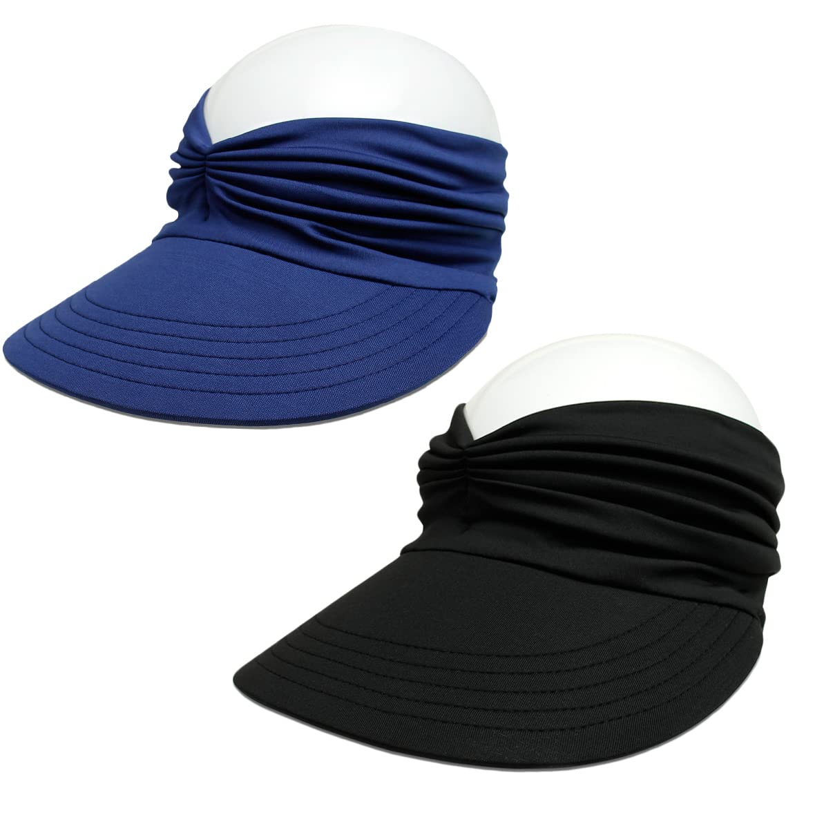 Womens Sun Visor Hat Wide Brim UPF 50+ UV Protection hat,Summer Beach Sports Hats for Women (one Size, 2pcs- Navy & Black)