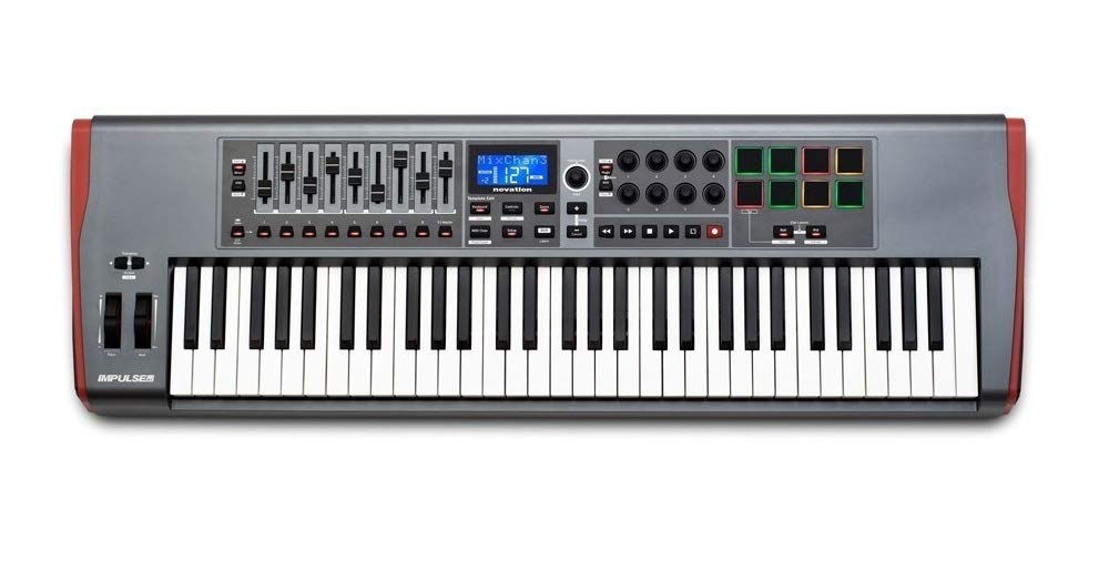 Novation AMS-IMPULSE-61 Impulse 61 Keyboard Bundle with Sustain Pedal and Adjustable Keyboard Stand (3 Items)