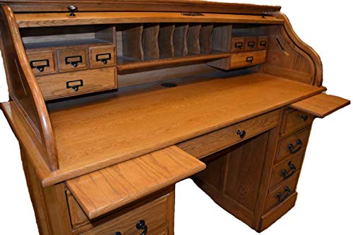 Roll Top Desk Solid Oak Wood Executive Desk 54wx24dx45h Honey Harvest Oak Finish Office Secretary Organizer Roll Hutch Top Easy Assembly Quality Crafted Construction Locking File Drawers Dovetailed