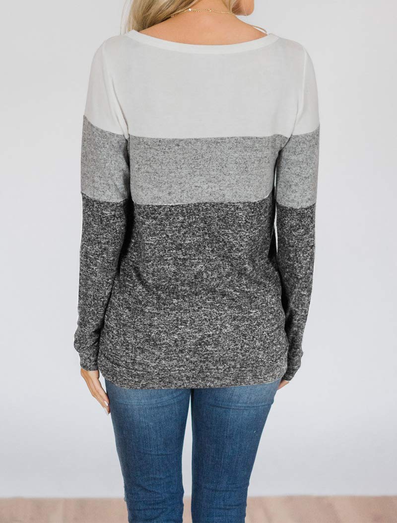 Minthunter Women's Long Sleeve Color Block Cute Shirt Round Neck Casual Tops (Carbon Black, Small)