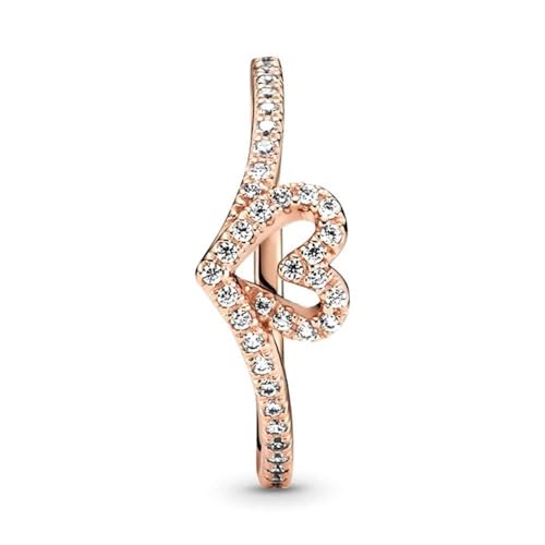 Pandora Sparkling Wishbone Heart Ring - Rose Gold Ring for Women - 14k Rose Gold-Plated Rose with Cubic Zirconia - Size 8