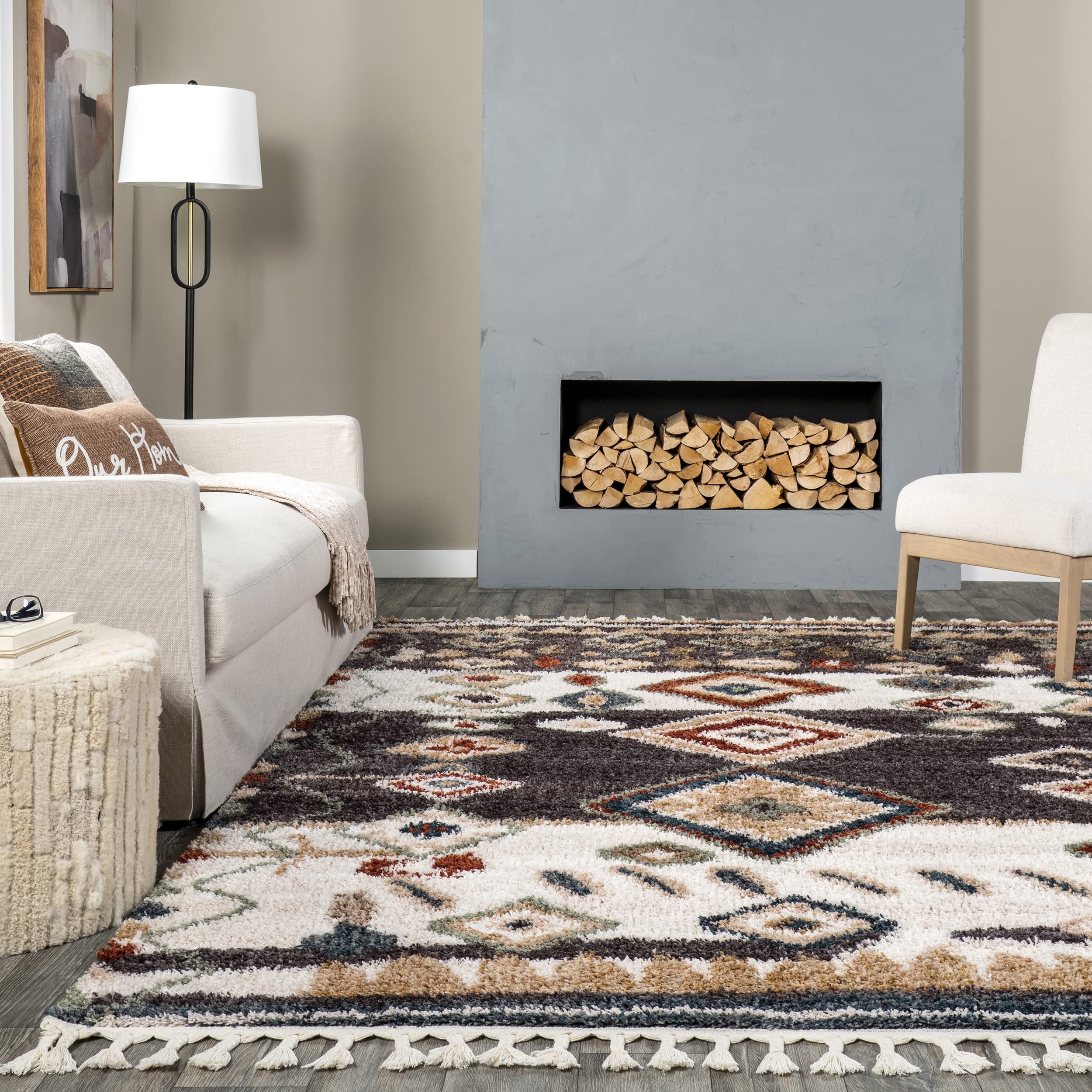 nuLOOM Rosemarie Bohemian Soft Shag Tassel Area Rug, 6' 7" x 9', Grey