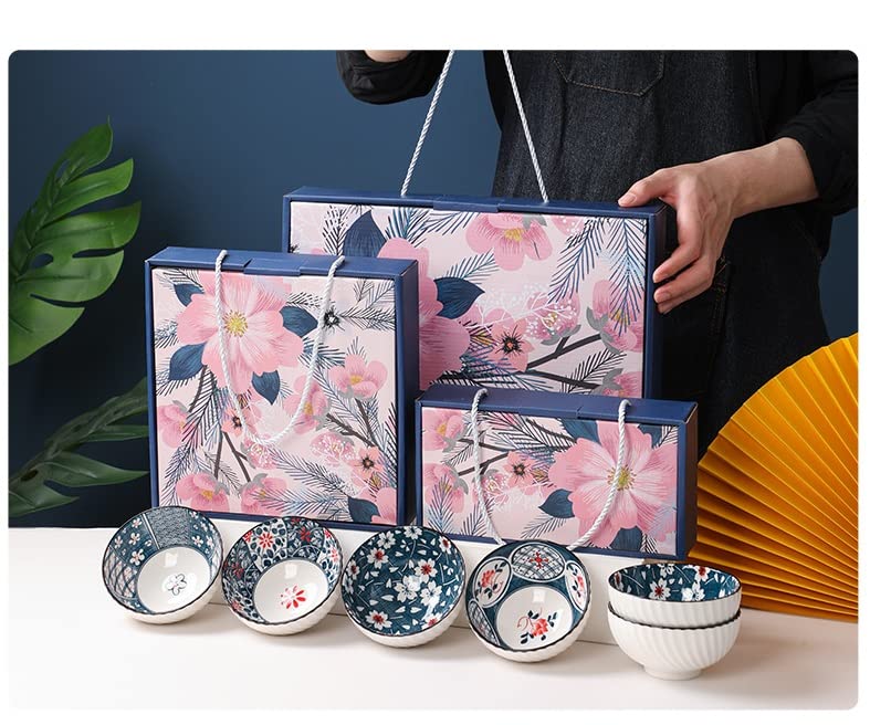 RYUHYF ceramic bowl, Japanese rice bowl, with gift box. 10 oz thick blue and white porcelain bowl, kitchen cereal bowl, dessert bowl (Two bowls set)