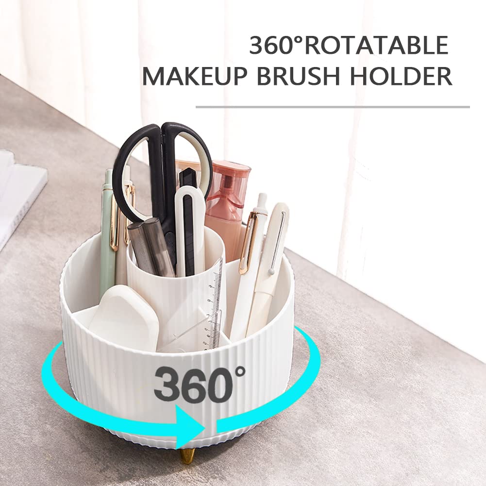 YAWMLYE Makeup Organizer, 360 Rotating Makeup Brush Holder, 5 Slot Large Capacity Makeup Organization and Storage Holder, for Vanity, Bedroom Decor, Bathroom Organizer