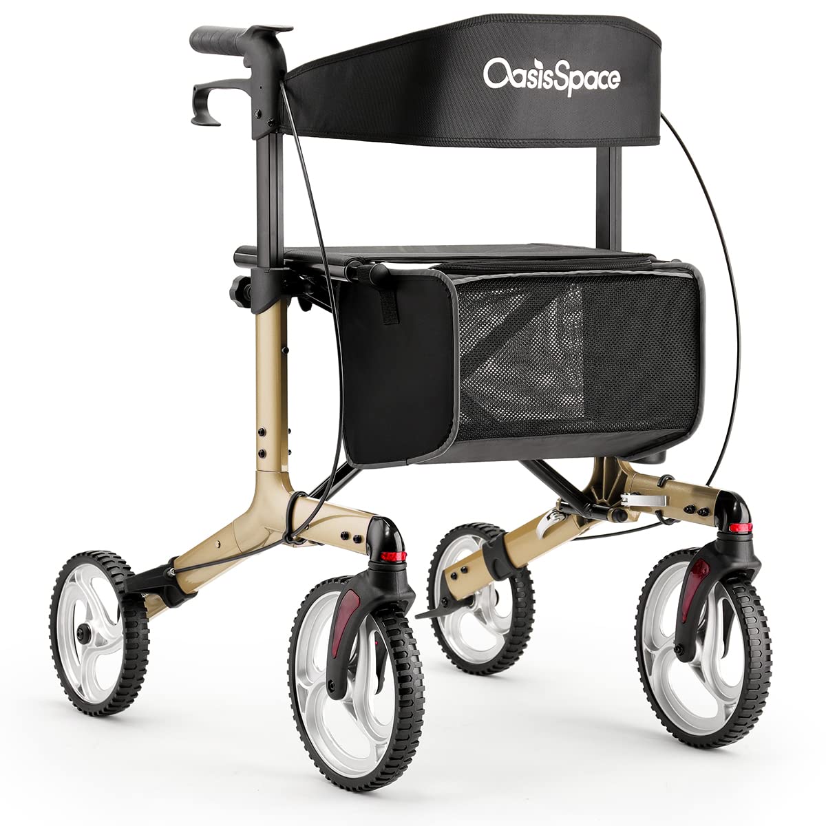 OasisSpace Lightweight Rollator Walker with Seat,Blue Rollator Walker with Seat and Gear Wheels,Walker Supports up 300 lbs,Rolling Walker with Comfort Handles and Thick Backrest (Blue))