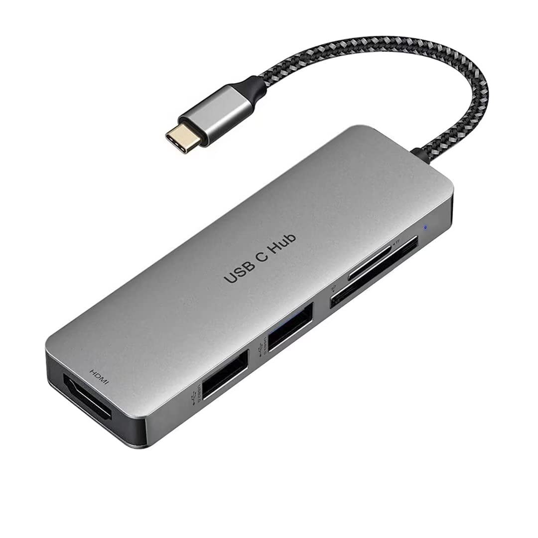 Tunes New USB C to HDMI Hub Adapter USB C Adapter Extends a Laptop’s USB-C into 5 Ports (1 USB 3. 0 Ports,1USB 2. 0 Ports,1 HDMI Port,1 SD Card Reader, 1 TF Card Reader ( Grey)
