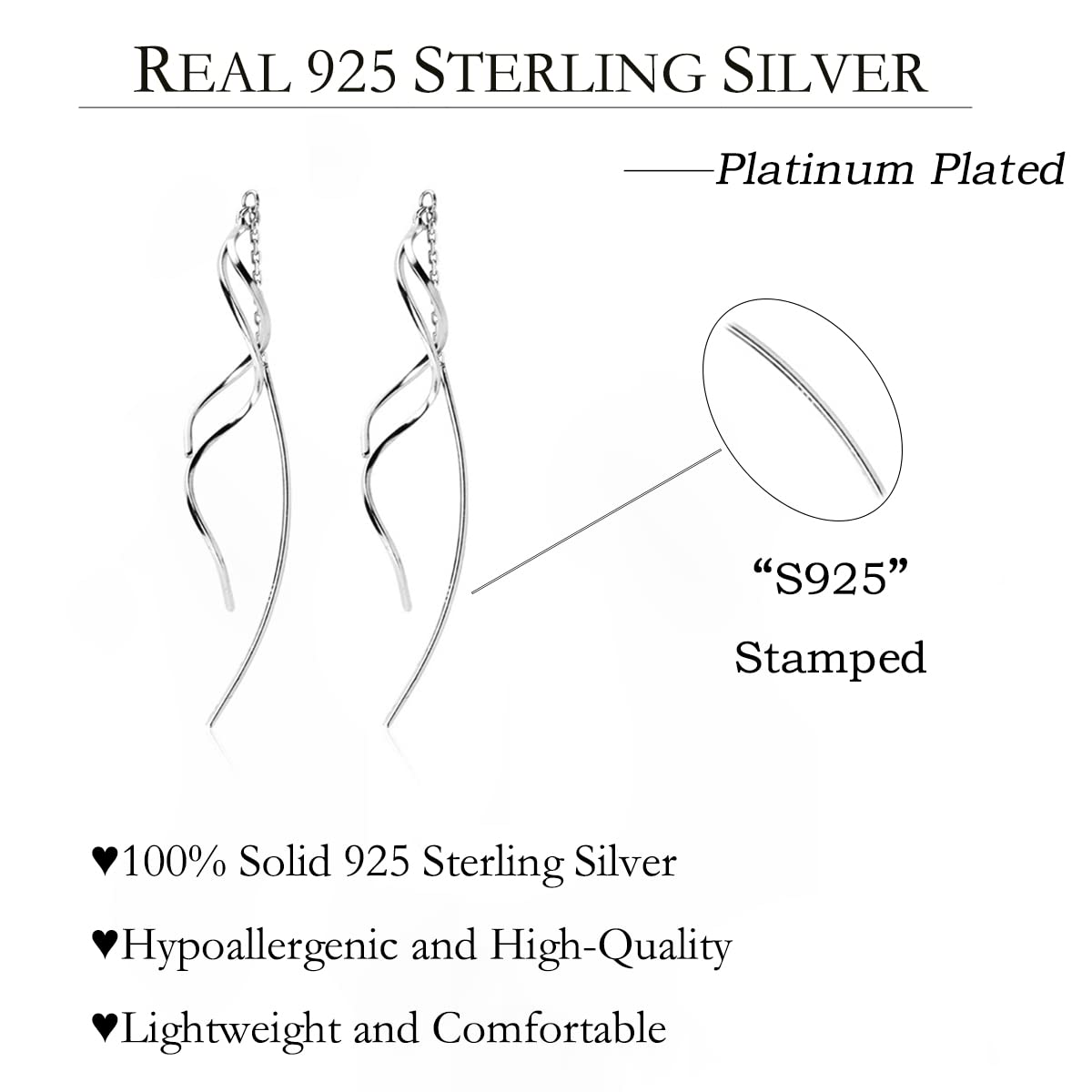 SLUYNZ Sterling Silver Curve Dangle Earrings for Women Teen Girls Wave Dangle Earrings Threader Tassel (A-Silver)