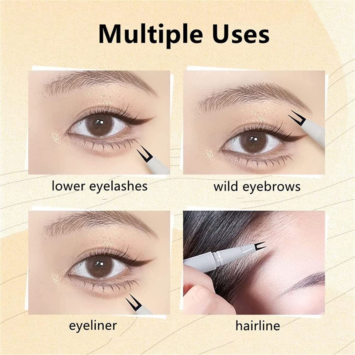 Rednow 2Pcs Double Tip Lower Eyelash Pencil, Waterproof Anti-Smudge Lashes Pencil,Natural Lower Eyelashes Pen Super Slim Eye Liner (Black+Black)