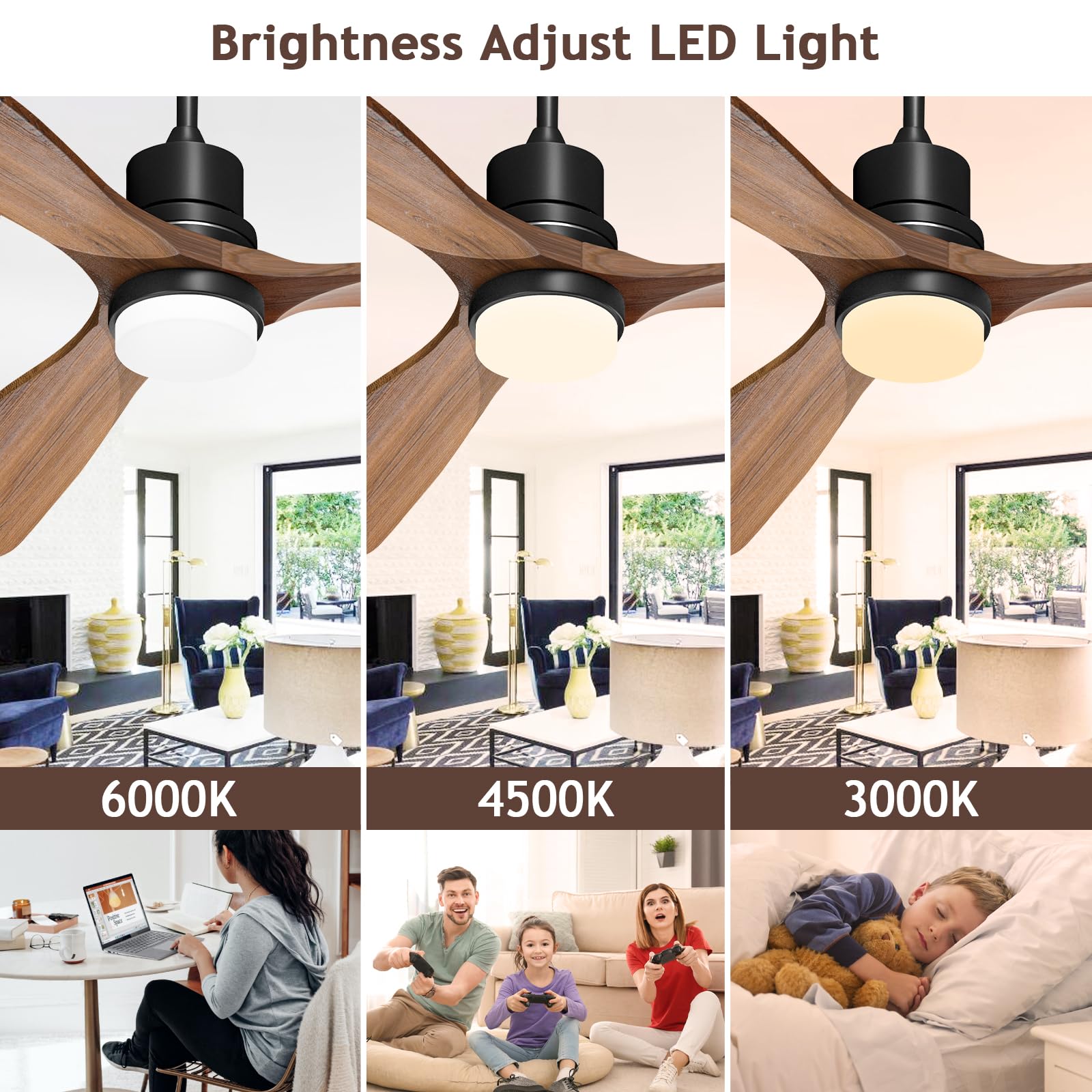 Obabala 52" Ceiling Fan with Lights Remote Control Outdoor Wood Ceiling Fans Noiseless Reversible DC Motor