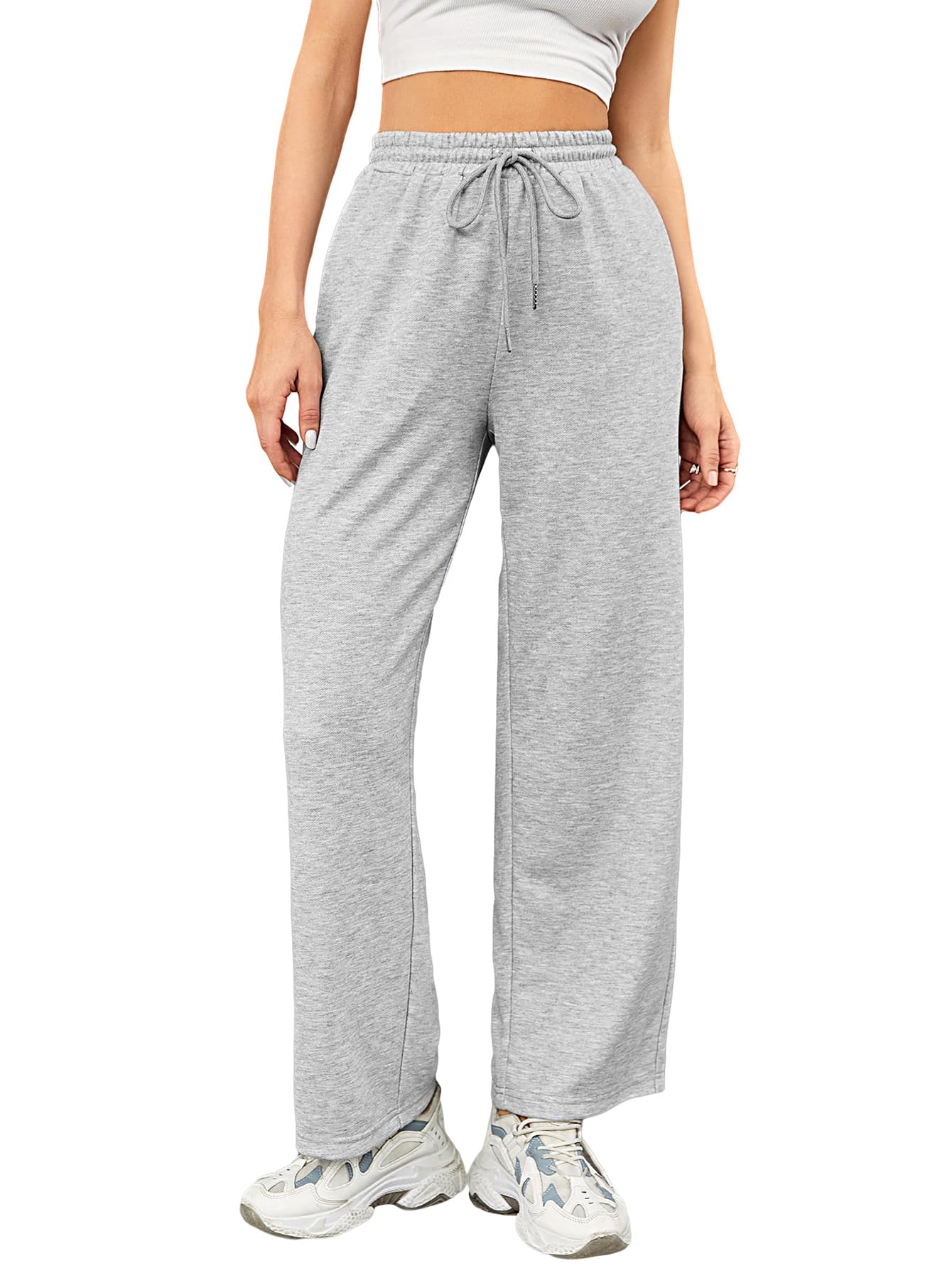 Verdusa Women's Drawstring Elastic Waist Straight Leg Sweatpants Joggers Grey L