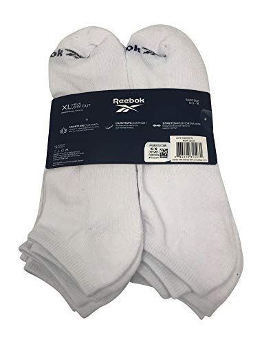 Reebok 6 Pack Mens Low Cut Performance Training Socks (sock size 13-16/shoe size 12.5-16, White/Navy/Grey XL)
