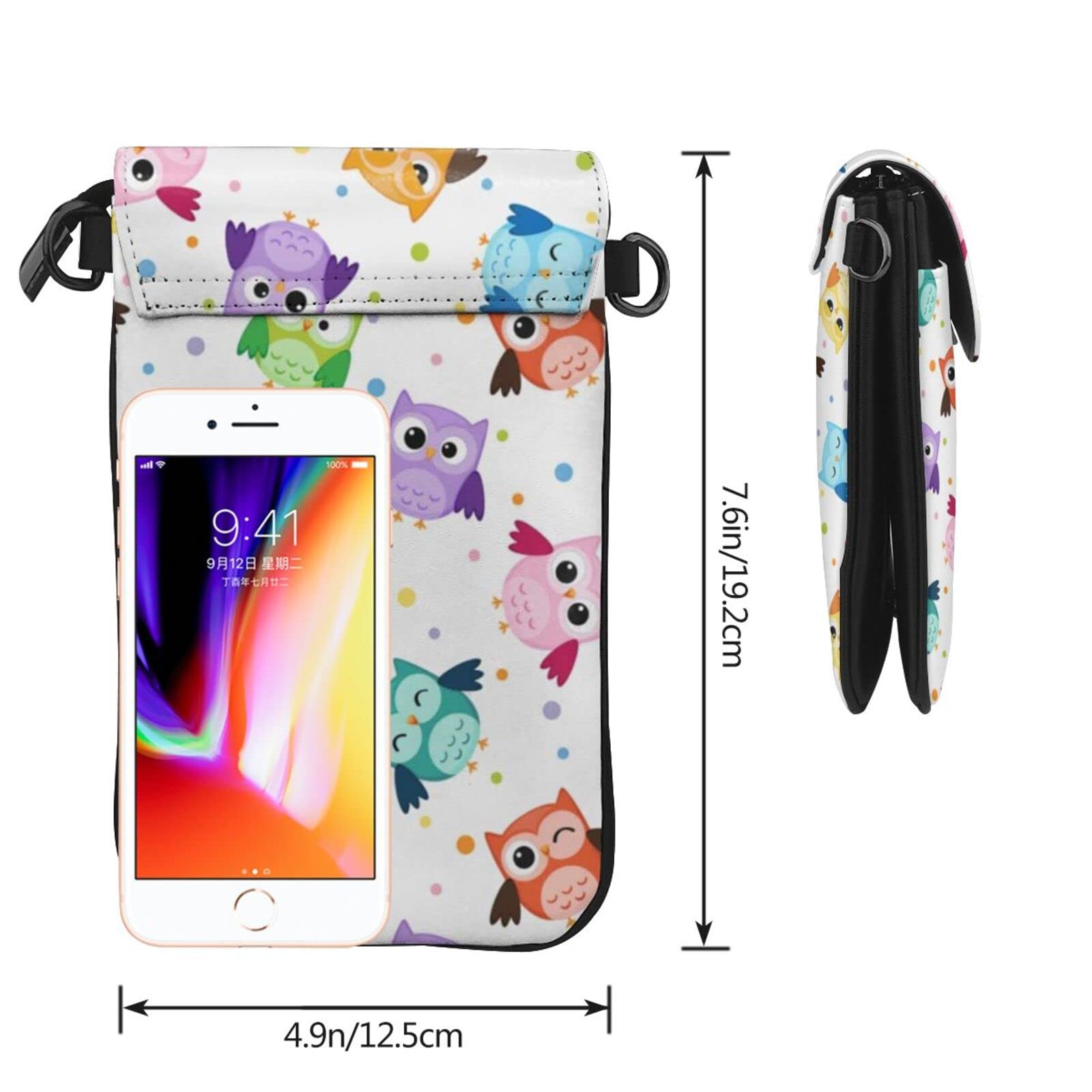 Women Cell Phone Purse Leather Crossbody Bag-Colorful Cute Owls Mini Shoulder Bag Card Holder Wallet