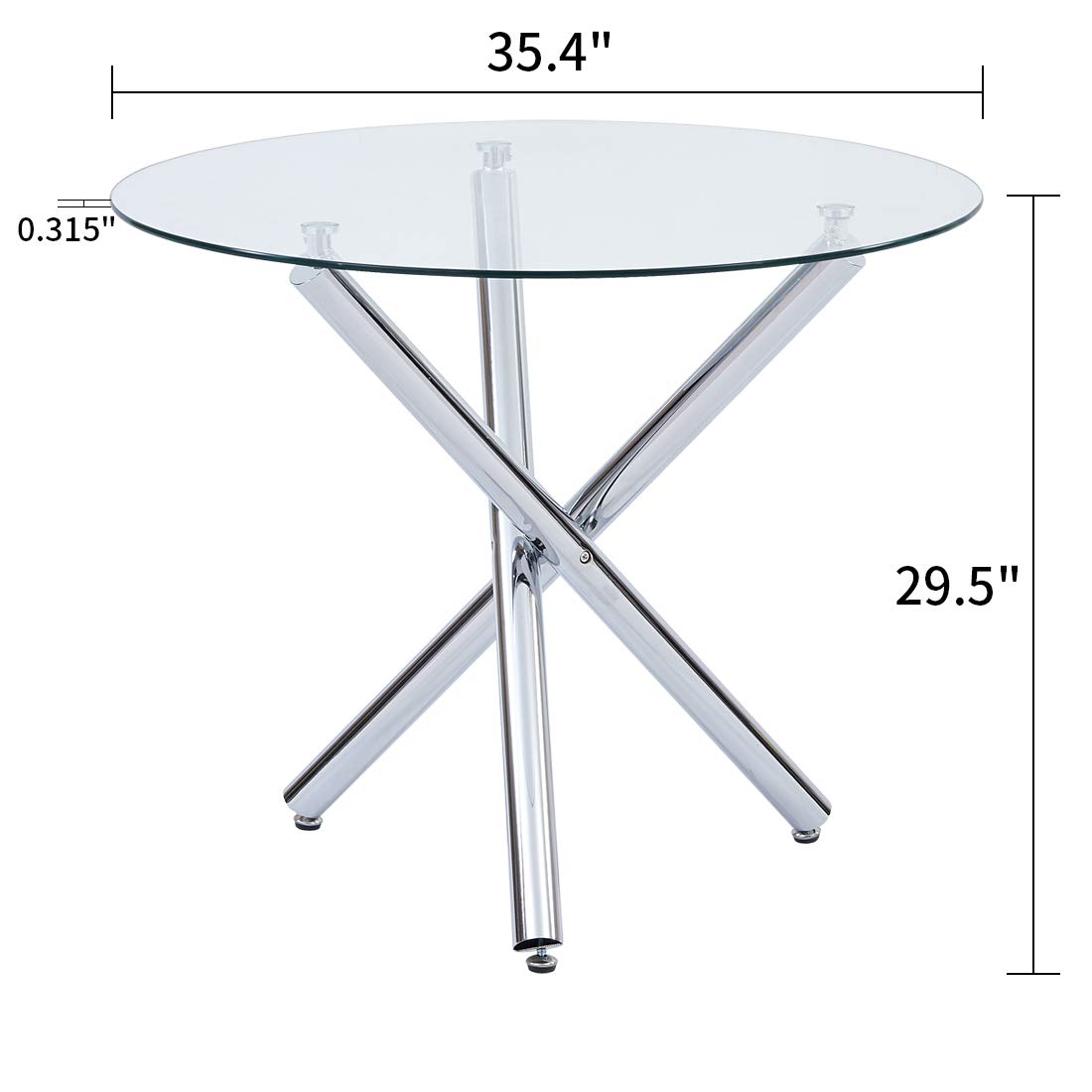 Modern 3 Pieces Round Glass Dining Table Set for 2, Kitchen Table with 3 Chrome Legs,Tempered Glass Top + 2 White Faux Leather Dining Chairs, Dining Room Table and Chairs Set for Home Small Space