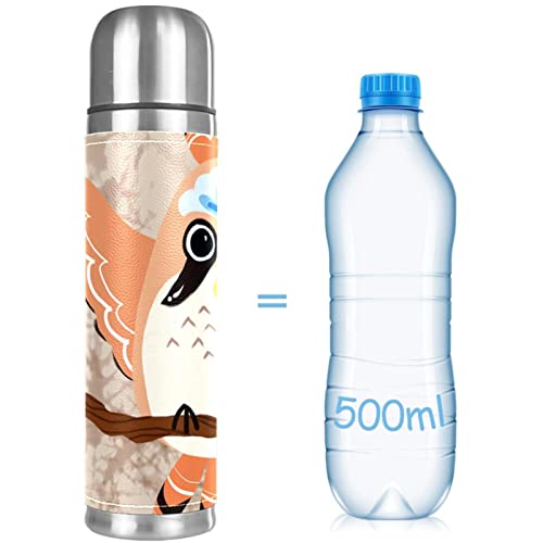 Stainless Steel Leather Vacuum Insulated Mug Bird Thermos Water Bottle for Hot and Cold Drinks Kids Adults 16 Oz