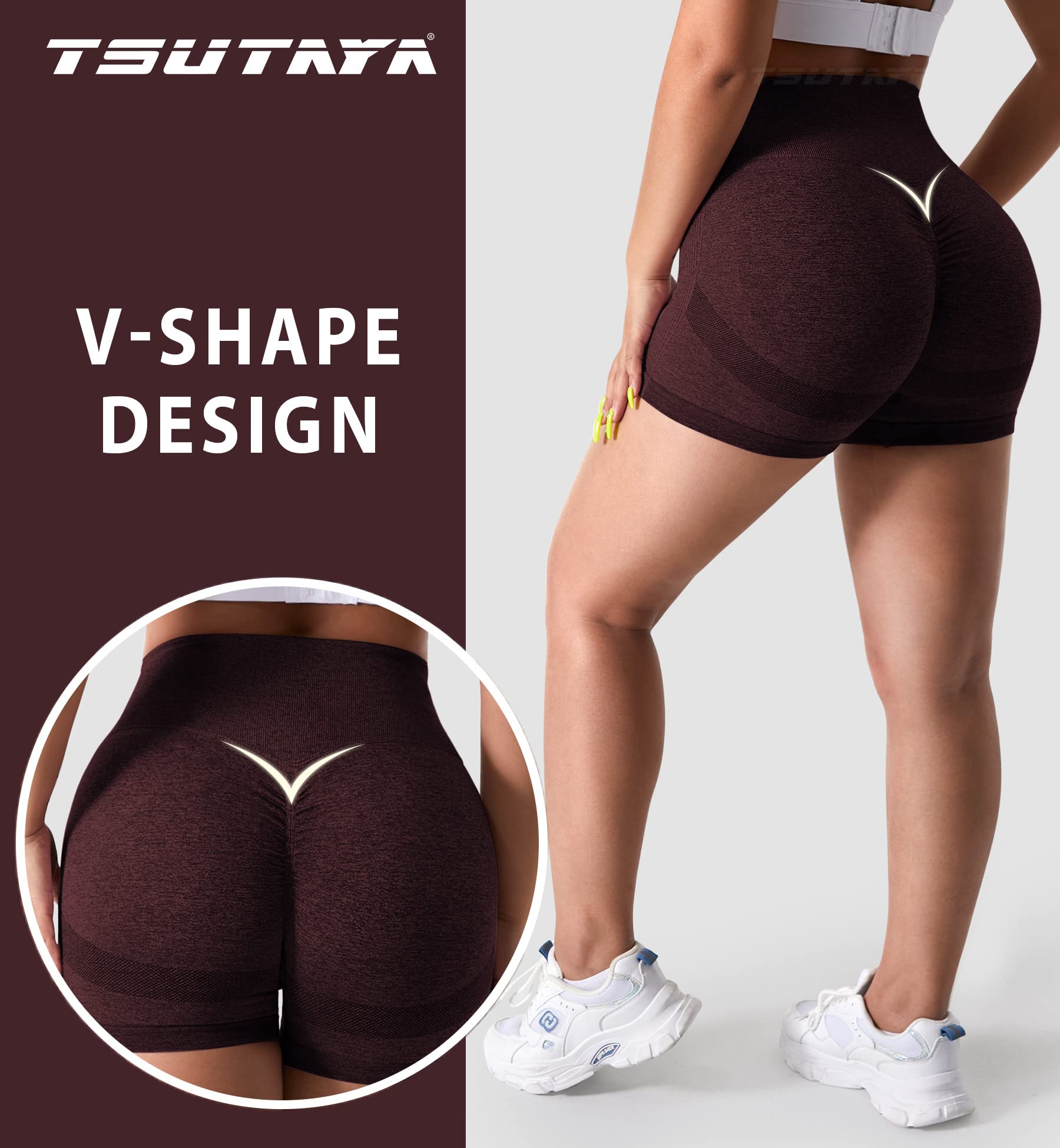 TSUTAYA Women Workout Gym Shorts 3.6" Seamless Scrunch Butt Shorts High Waisted Yoga Booty Shorts