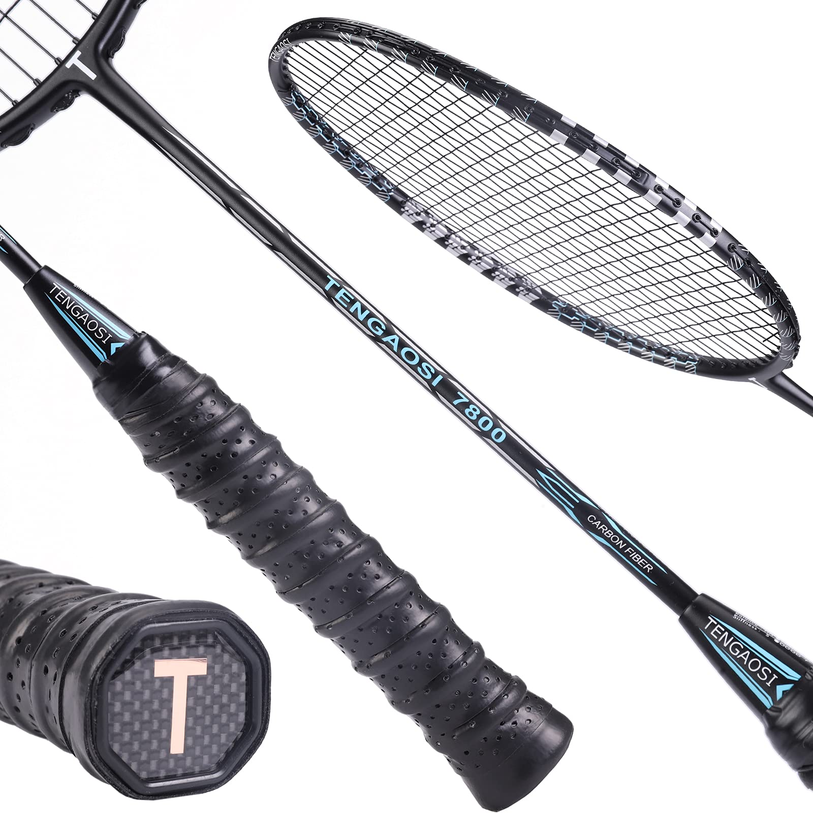TENGAOSI - High Grade Badminton Set 2 Player Graphite Badminton Rackets Set - Including Badminton Racquets and Feather Shuttlecocks Birdies