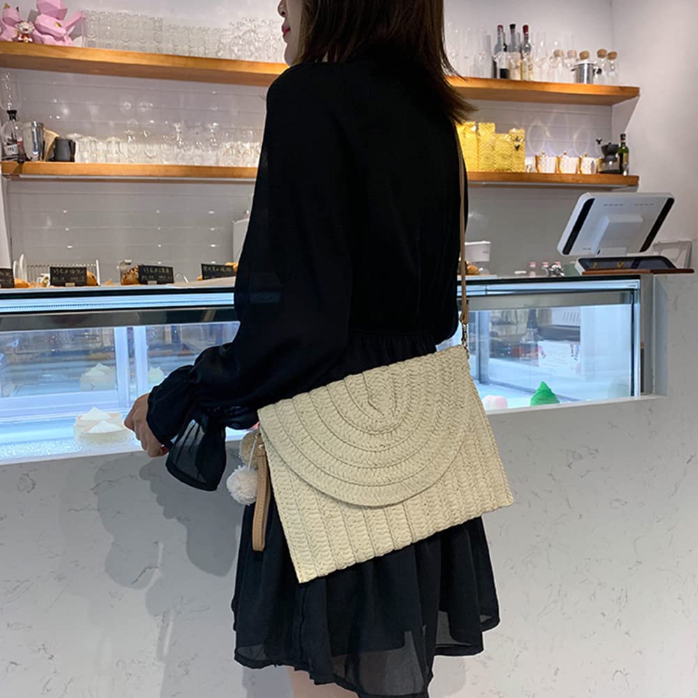 Straw Beach Bags for Women,Straw Clutch Purse Envelope Handbag,Summer Beach Straw Handmade Bag for Vacation