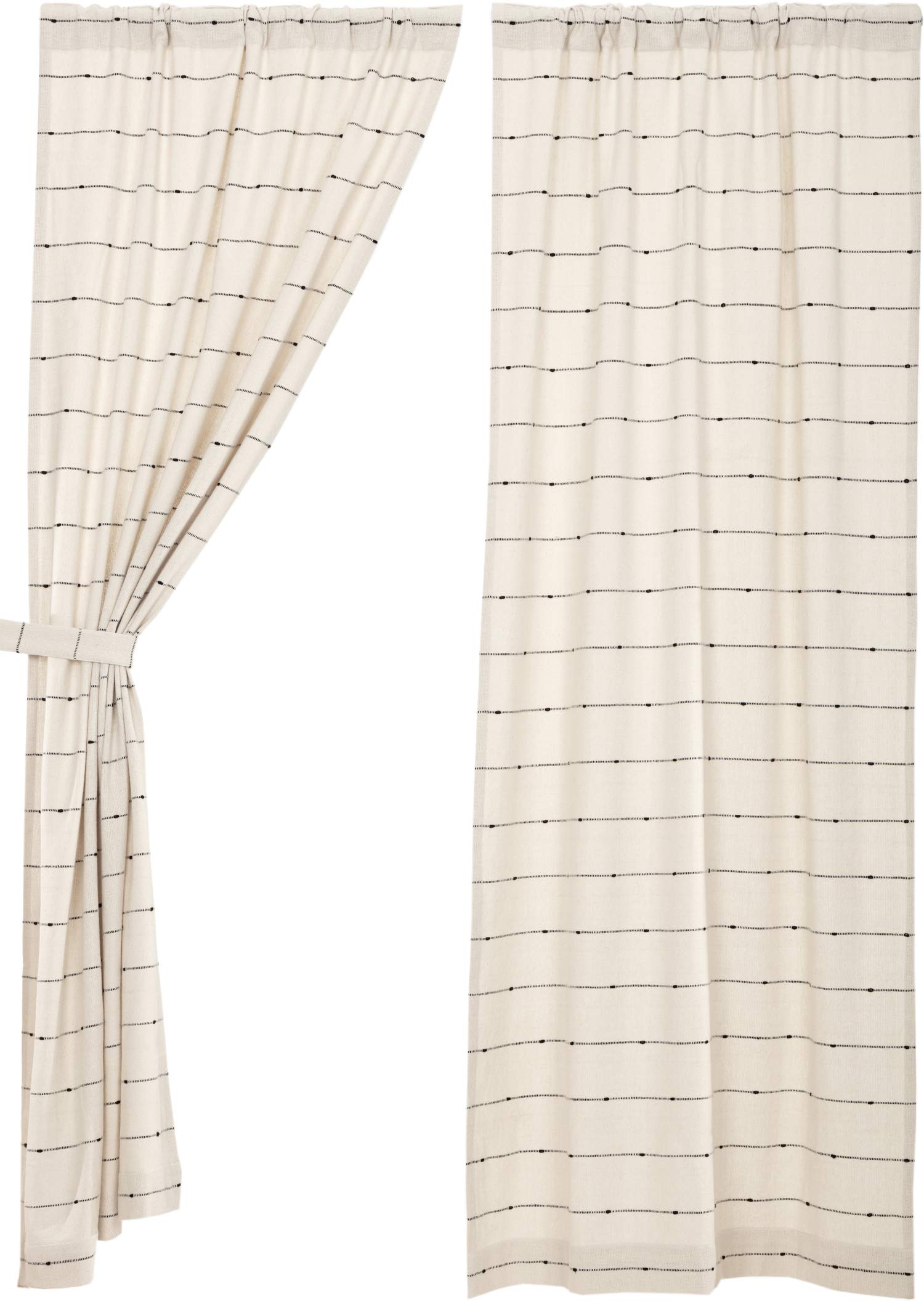 Piper Classics Farmcloth Stripe Panel Curtains, Set of 2, 96" Long, Urban Rustic Farmhouse Style Curtain, Natural Cream Woven w/Black Stripes