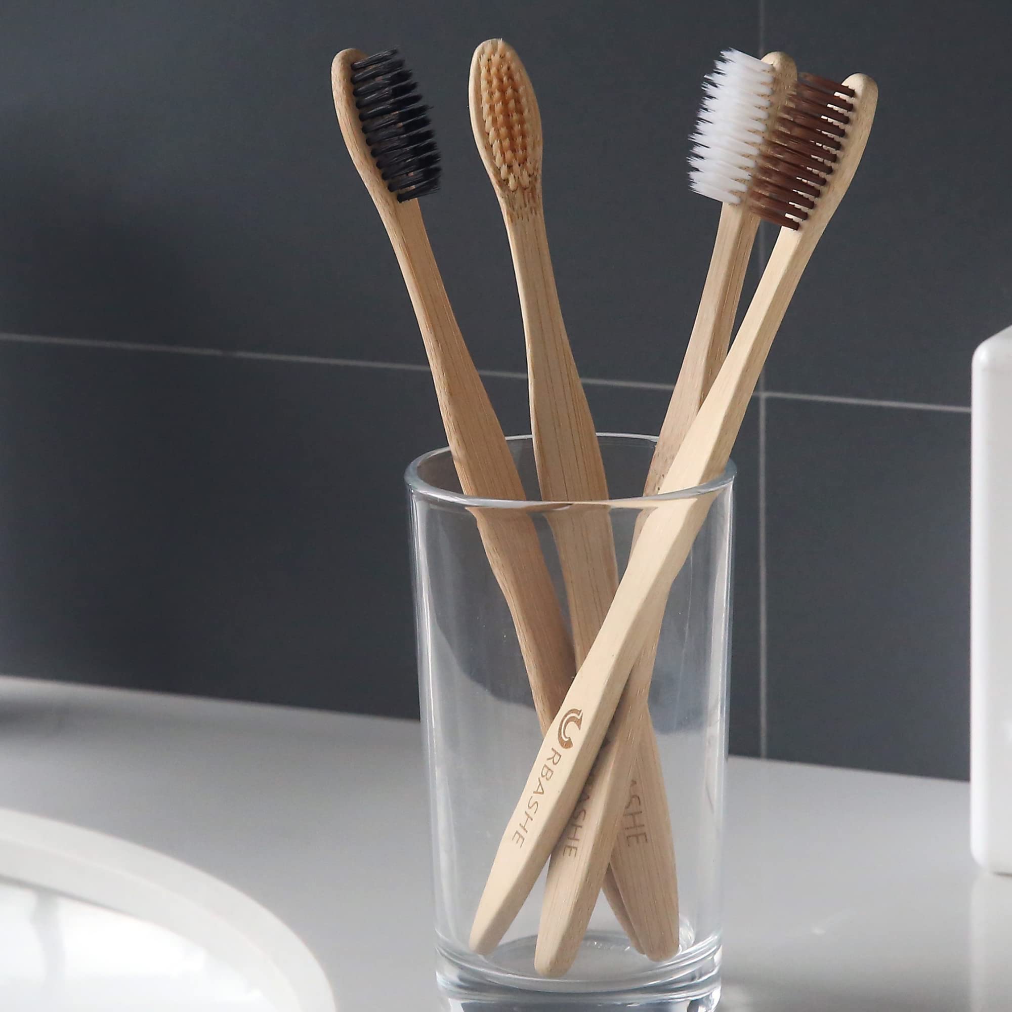 URBASHE Bamboo Toothbrushes (4 Pack) | BPA Free Soft Firm Bristles Eco-Friendly Travel Toothbrush, Natural Toothbrush Set Biodegradable, Compostable & Organic Charcoal, White,brown (BT01)