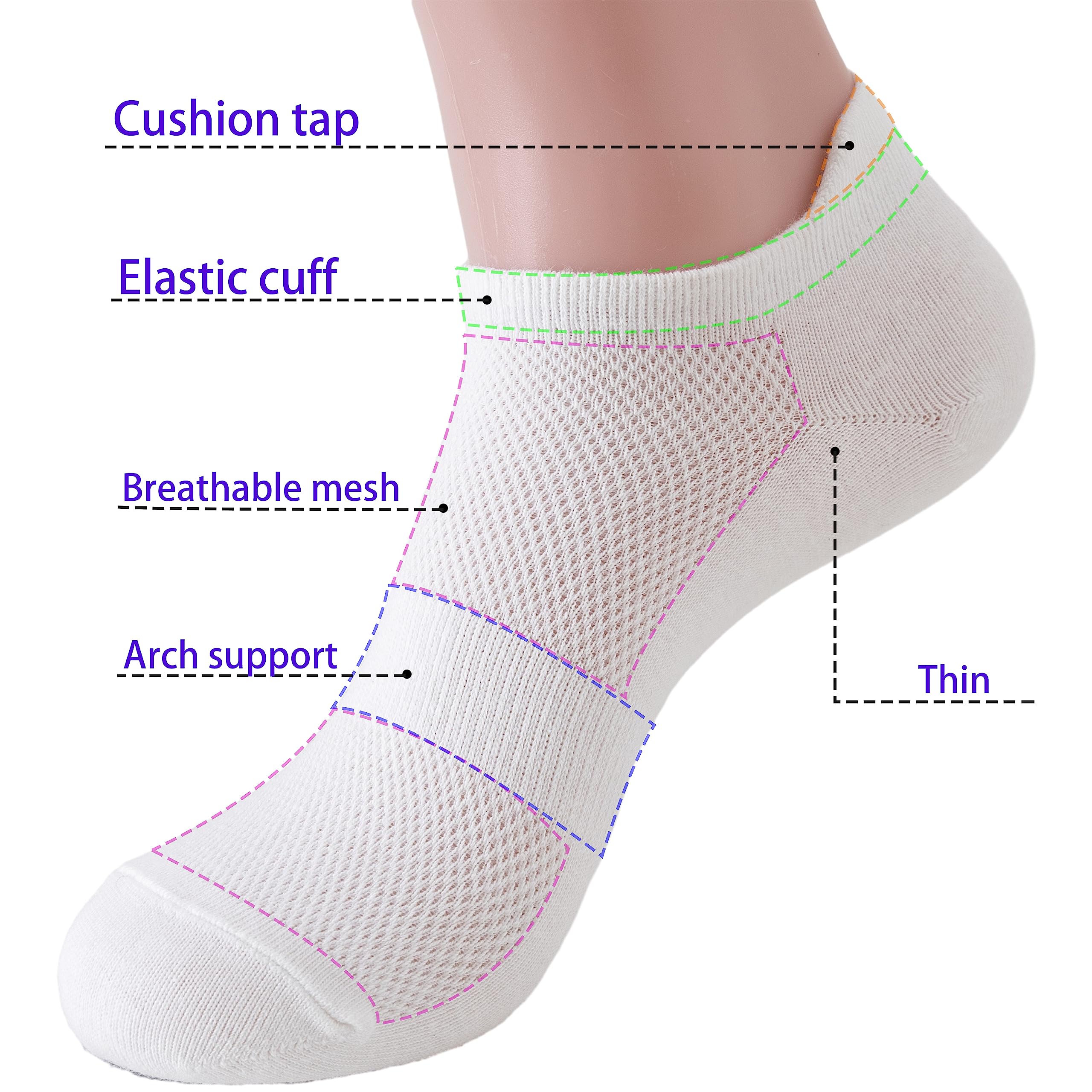 VFM 8 Pairs Ankle Athletic Running Socks for Men Women Low Cut Wicking Sport Cushion Tab Breathable Mesh Socks (8xBlack)