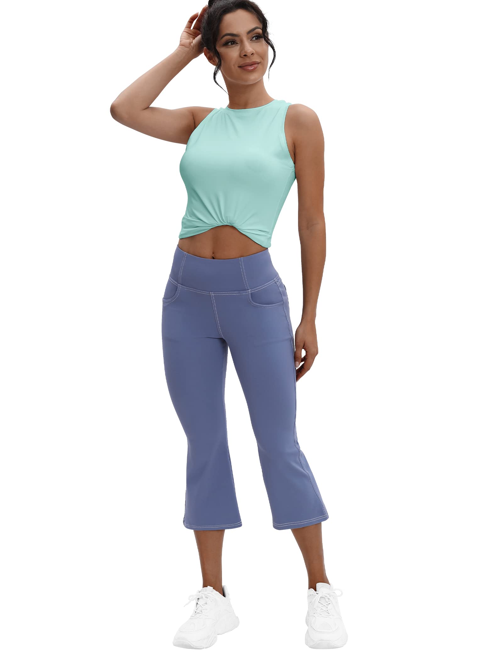 VOOVEEYA Ruched Workout Tops for Women Open Back - Going out Crop Tops Backless Yoga Tops Tie Back(Tops Light Green-M