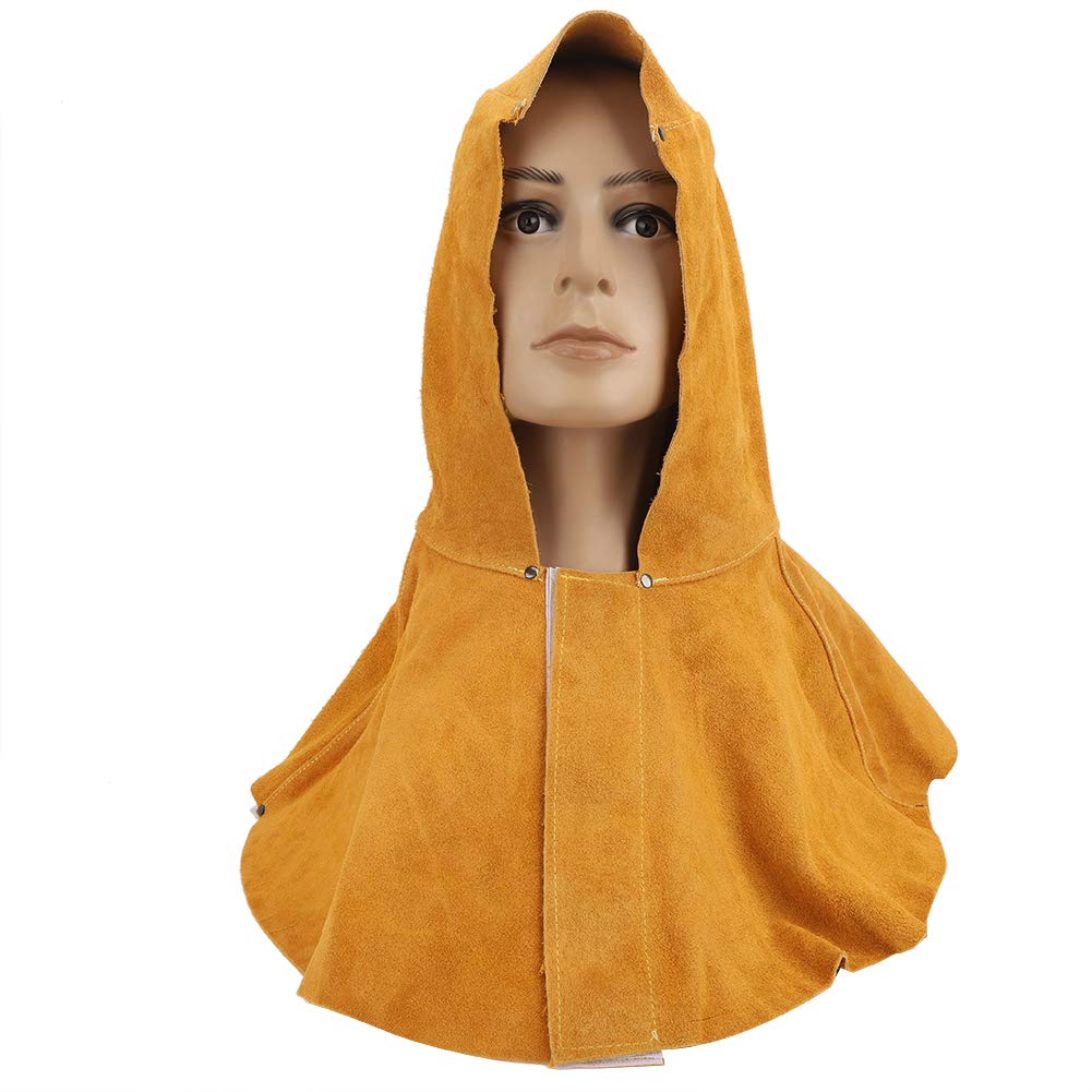 Welder Hood, Yellow Cowhide Heat Insulation Neck Face Protection, Welding Helmet Safety Mask for Splashing Proof And Heat Resistant
