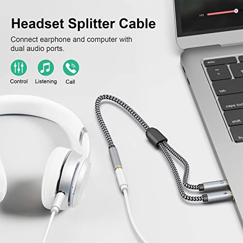 Morelecs 3.5mm Headphone Mic Splitter 3.5mm Female to 2 Dual 3.5mm Male Headphone Mic Audio Y Splitter Cable with Separate Microphone and Headphone for PC PS4 Gaming Headset