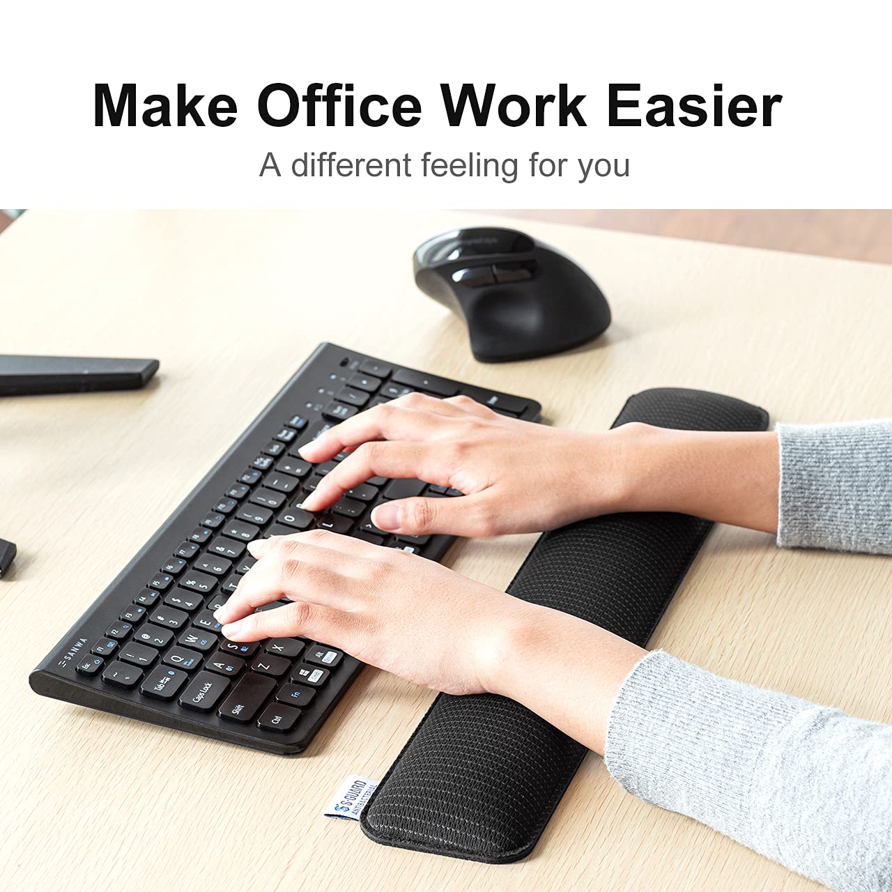 SANWA Wrist Rest for Keyboard & Mouse, Silver Ion, Fabric Material, Memory Foam, Non-Slip, Comfortable Gaming Wrist Pillow, Support for Office, Computer, Laptop, MacBook, 13×2.95×0.79 inch