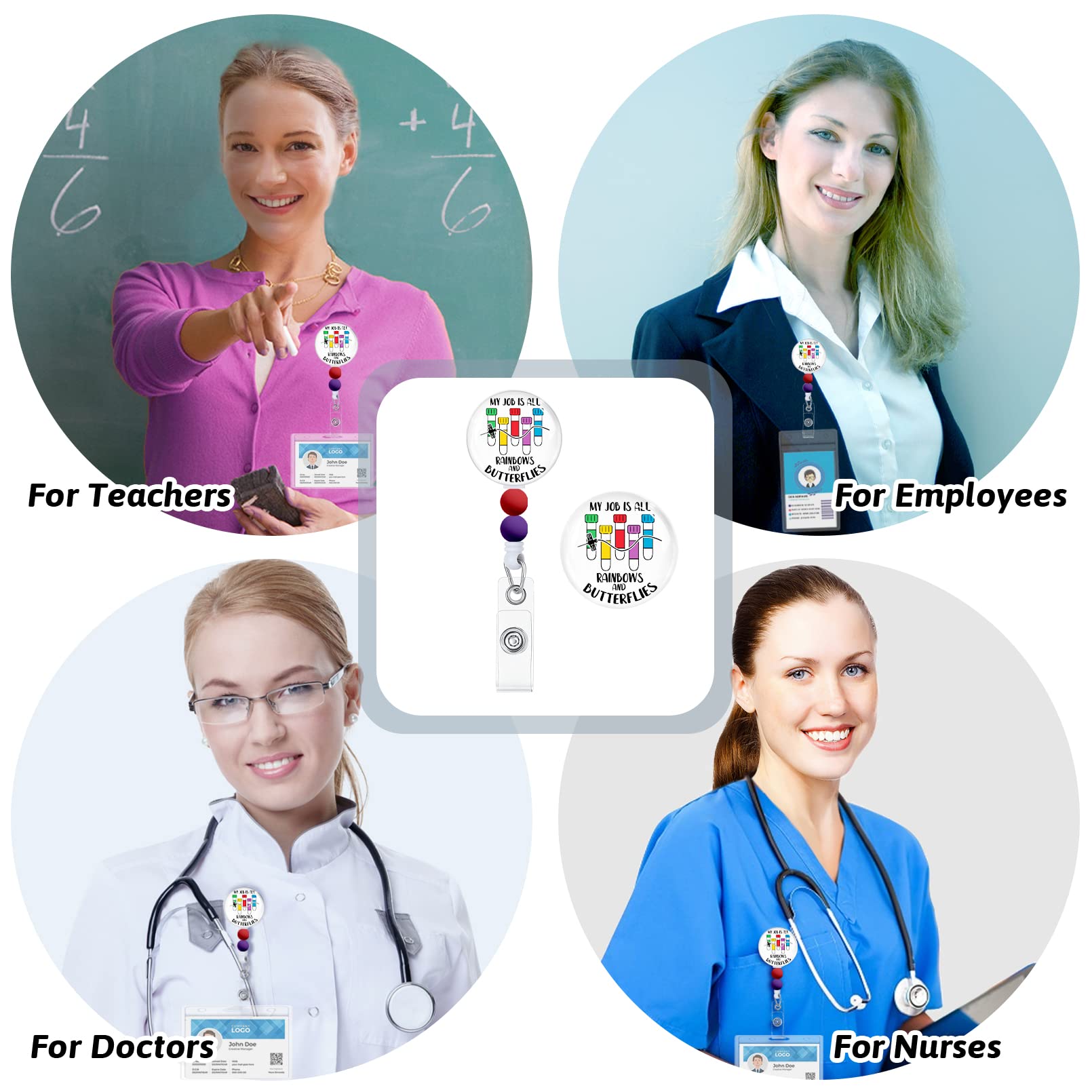 Nurse Badge Reels Retractable with Beads, Cute Phlebotomy Badge Reel, Funny Id Badge Holders Retractable, Badge Clips Retractable ID Card Holder for Nurses Nursing Student Teachers Office Workers