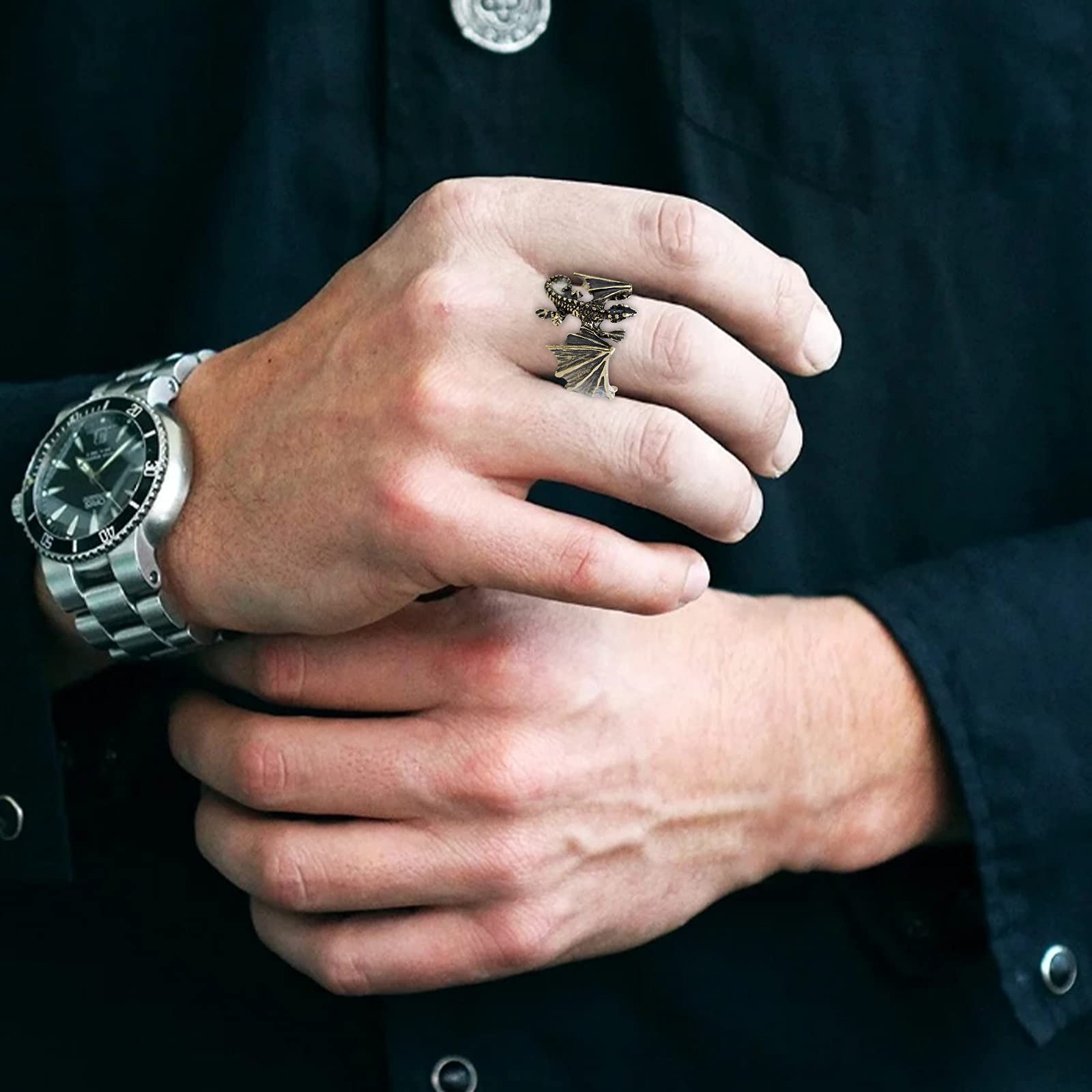 Vintage Luminous Punk Rings for Women Men Adjustable Open Rings Octopus Dragon Adjustable Stainless Steel Ring Gothic Stackable Rings Rings Retro