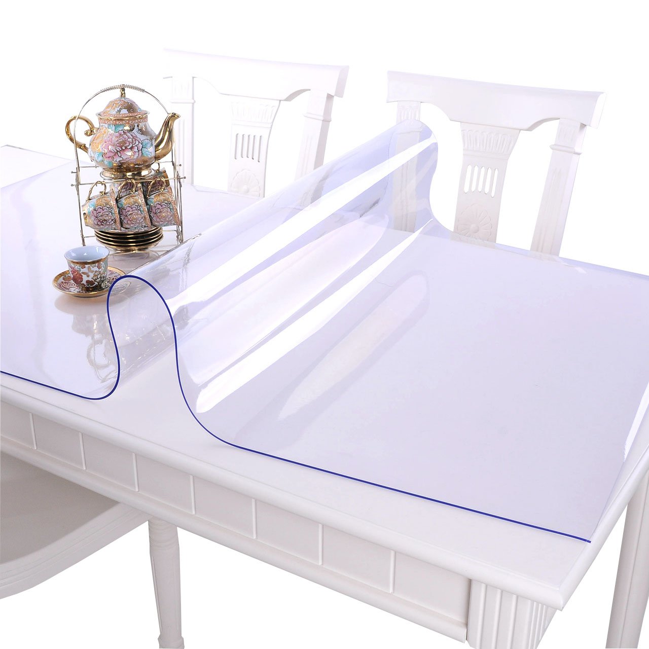 NECAUX Custom Multisize 1.5mm Thick Clear PVC Table Cover Protector - 60 x 108 Inch Long Plastic Crystal Protective Meeting/Dining Room Table Pad Kitchen Wood Grain Vinyl Table Cover