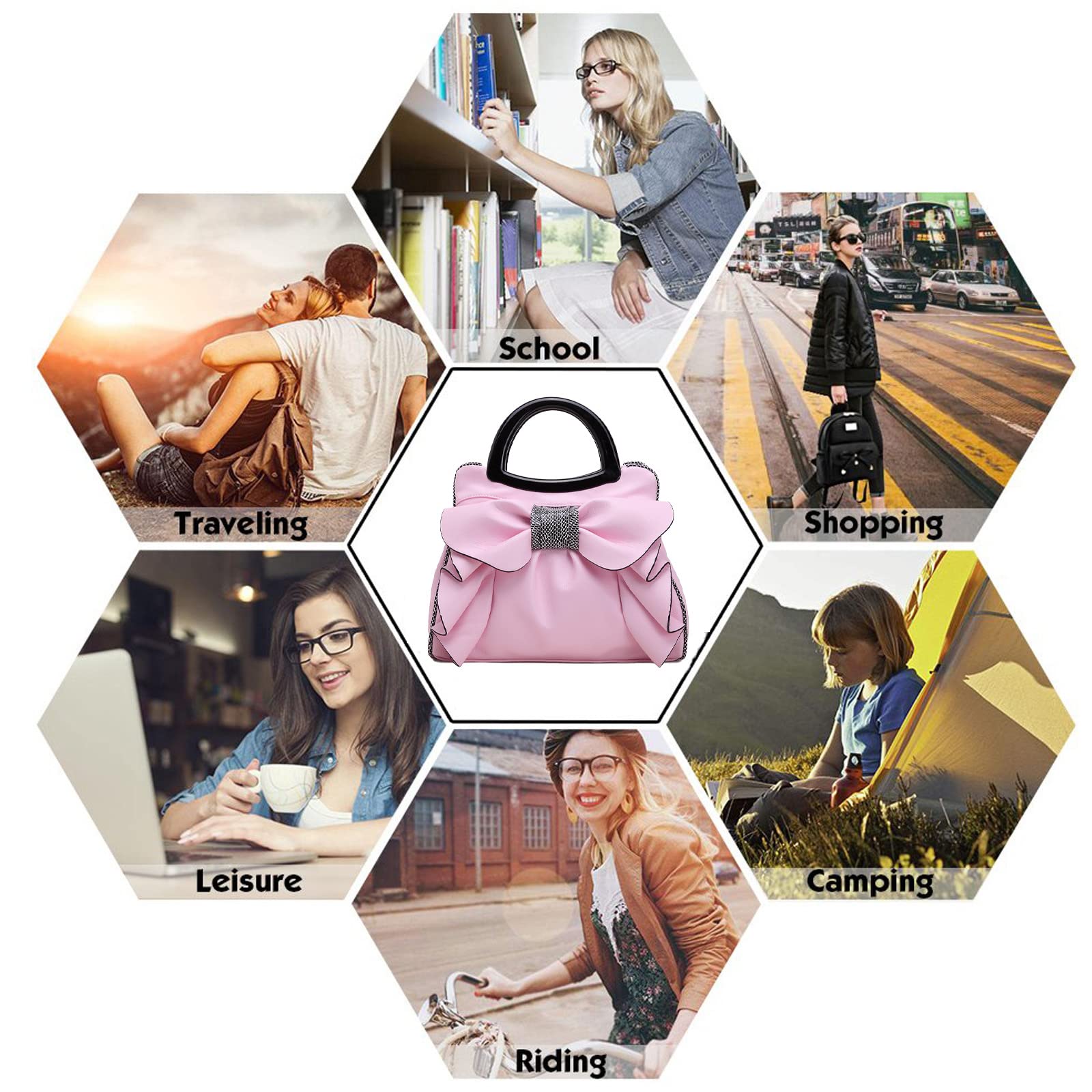 Women Leather Waterproof Bow Knot Top Handle Shoulder with Zipper Bags,Fashion Casual daily use Tote Bag (Red)