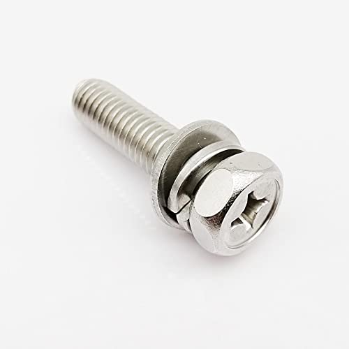 ZFX-WAHSER, M3 M4 M5 M6 M8 Stainless Steel Cross Phillips External Hex Hexagon Head SEM Screw Flat Washer Spring Gasket Assemble Bolt (Color : 60mm, Size : 10pcs M5)