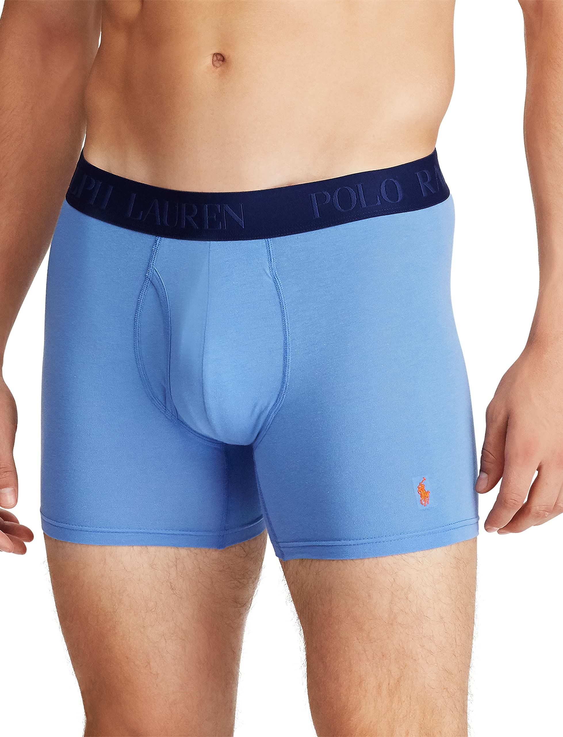 POLO RALPH LAUREN Men's 4D Flex Cooling Cotton Modal Trunks & Boxer Briefs 3-Pack, Bermuda Blue/Active Orange, Rugby Royal/Active Orange, Deep Atlantic/Active Orange, Medium