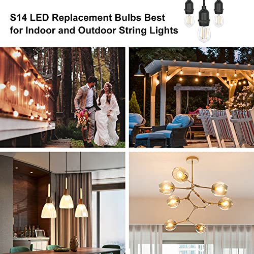 ROMANJOY 25 Pack S14 LED Replacement Bulbs, Shatterproof String Light Bulbs, 2200K Non-Dimmable, 2W Equivalent to 20W, E26 Base Edison LED Light Bulbs for Outdoor Patio Garden Vintage Lights