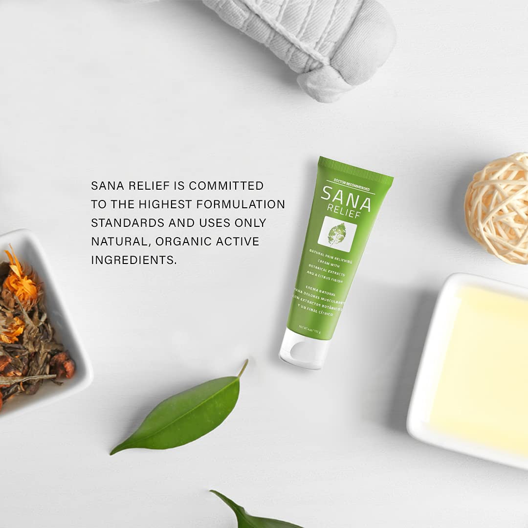SANA RELIEF - All Natural & Fast Acting Topical Pain Relief Cream for Back, Neck, Knees, Hips, Shoulders, Elbows, Joints and Muscles, 4oz
