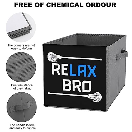 Relax Bro Funny Lacrosse Storage Cubes with Handles Foldable Fabric Bins Organizing Baskets for Shelves Closet