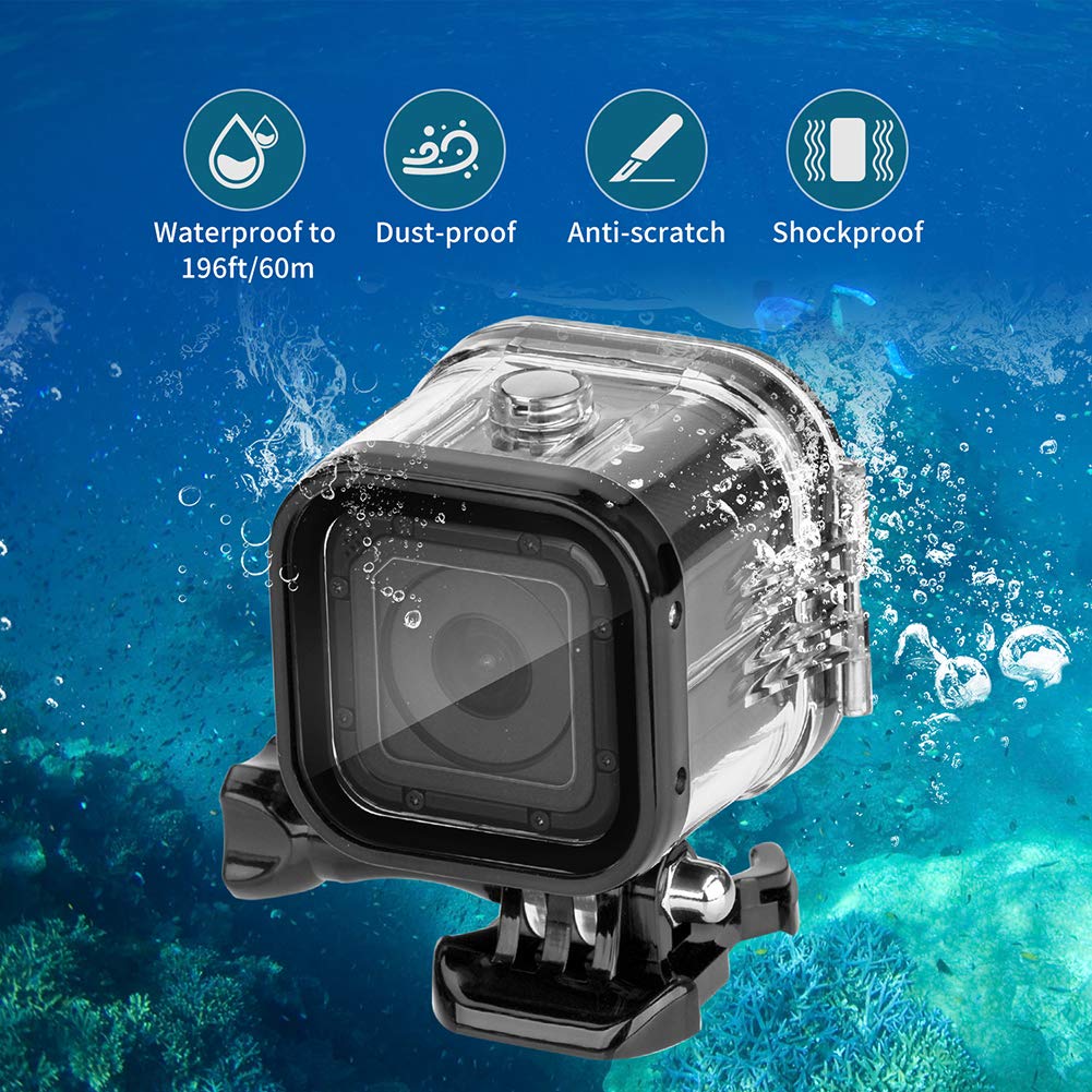 Nechkitter 60m Dive Protective Housing Case for GoPro Hero 5 Session Hero 4 Session Hero Session, High Transmission Waterproof Housing Case