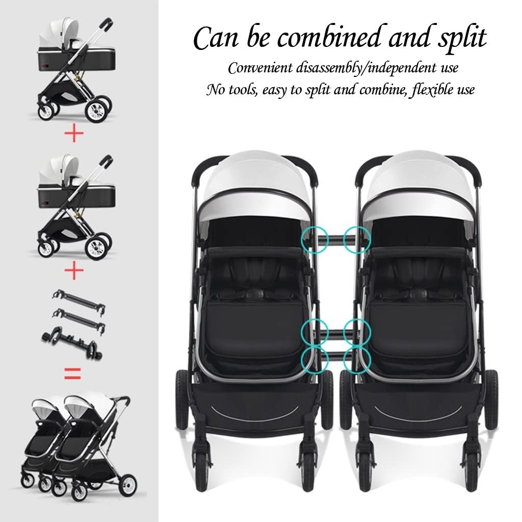 Twin Baby Pram Stroller,Double Infant Stroller,Foldable Double Seat Tandem Stroller High Landscape Reversible Easy Foldable (Color : Black)