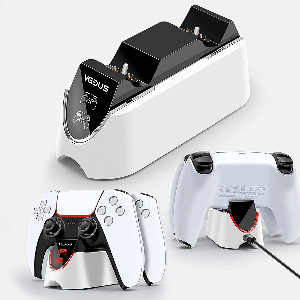 PS5 Controller Charger, Playstation 5 Controller Charging Station, Dualsence Charging Dock with LED Indicator for Playstation 5 DualSense Controller,White
