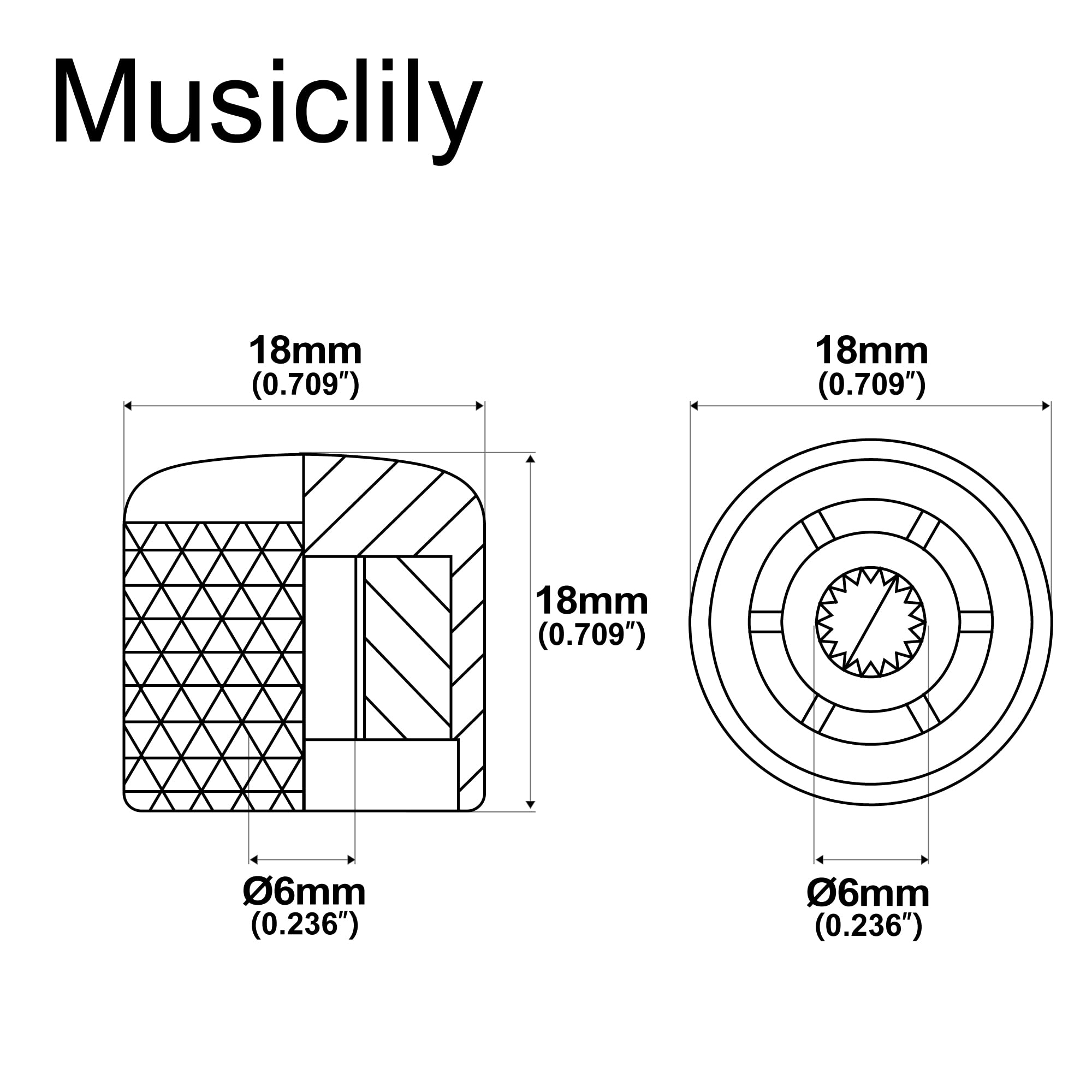 Musiclily Metric 6mm Metal Guitar Dome Knobs Volume Tone Control Knobs for Fender Telecaster Electric Guitar Precision P-Bass,Chrome (4 Pieces)