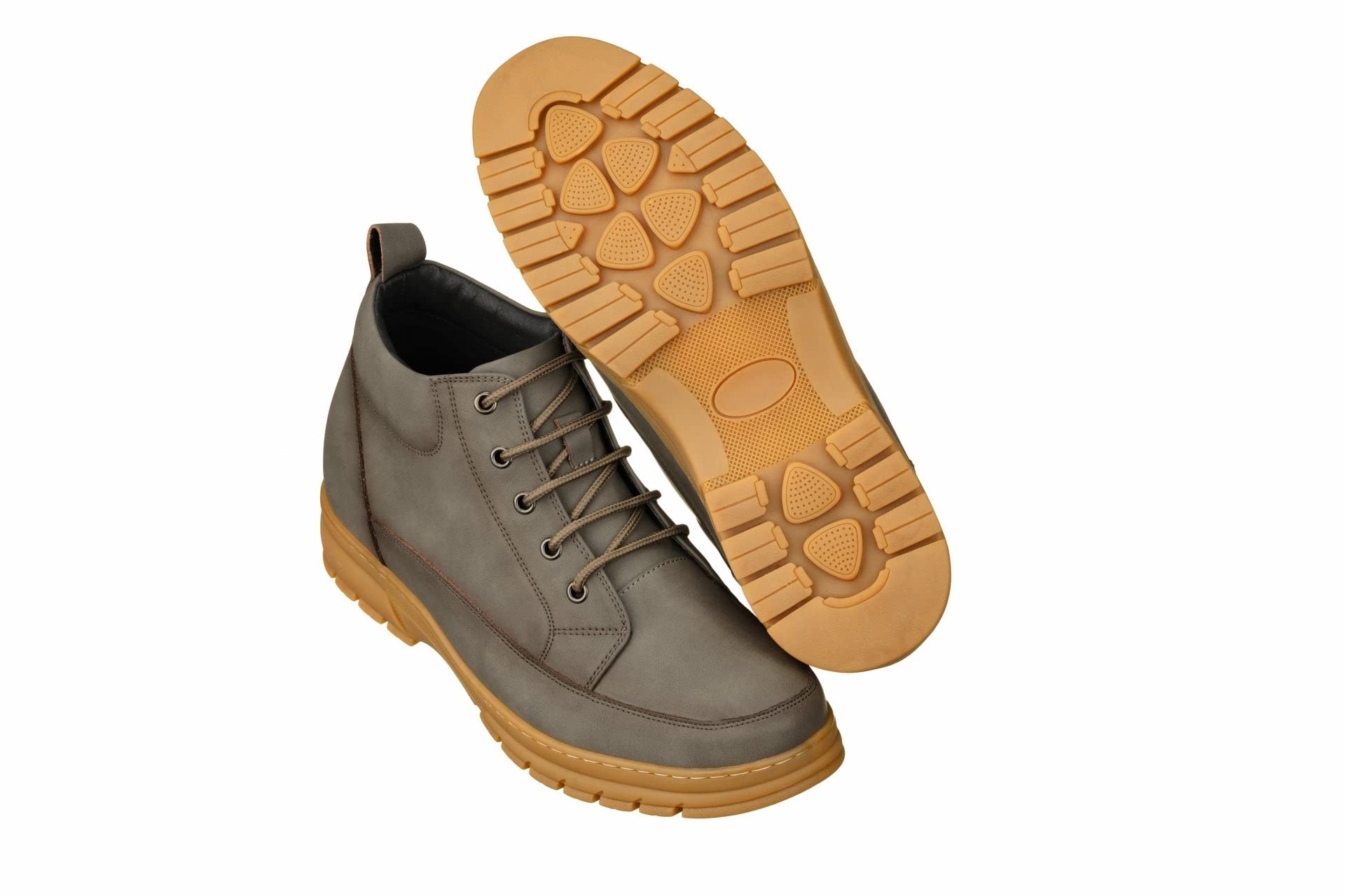TOTO Men's Invisible Height Increasing Elevator Shoes - Grey Premium Leather Lace-up Hiking-Style Boots - 2.8 Inches Taller - K11551 - Size 9 D(M) US