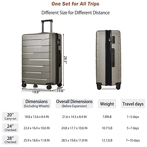 Merax 3 Pcs Expandable ABS Hardshell Luggage Sets with Spinner Wheel Suitcase TSA Lock Suit Case, Gray, (20/24/28)