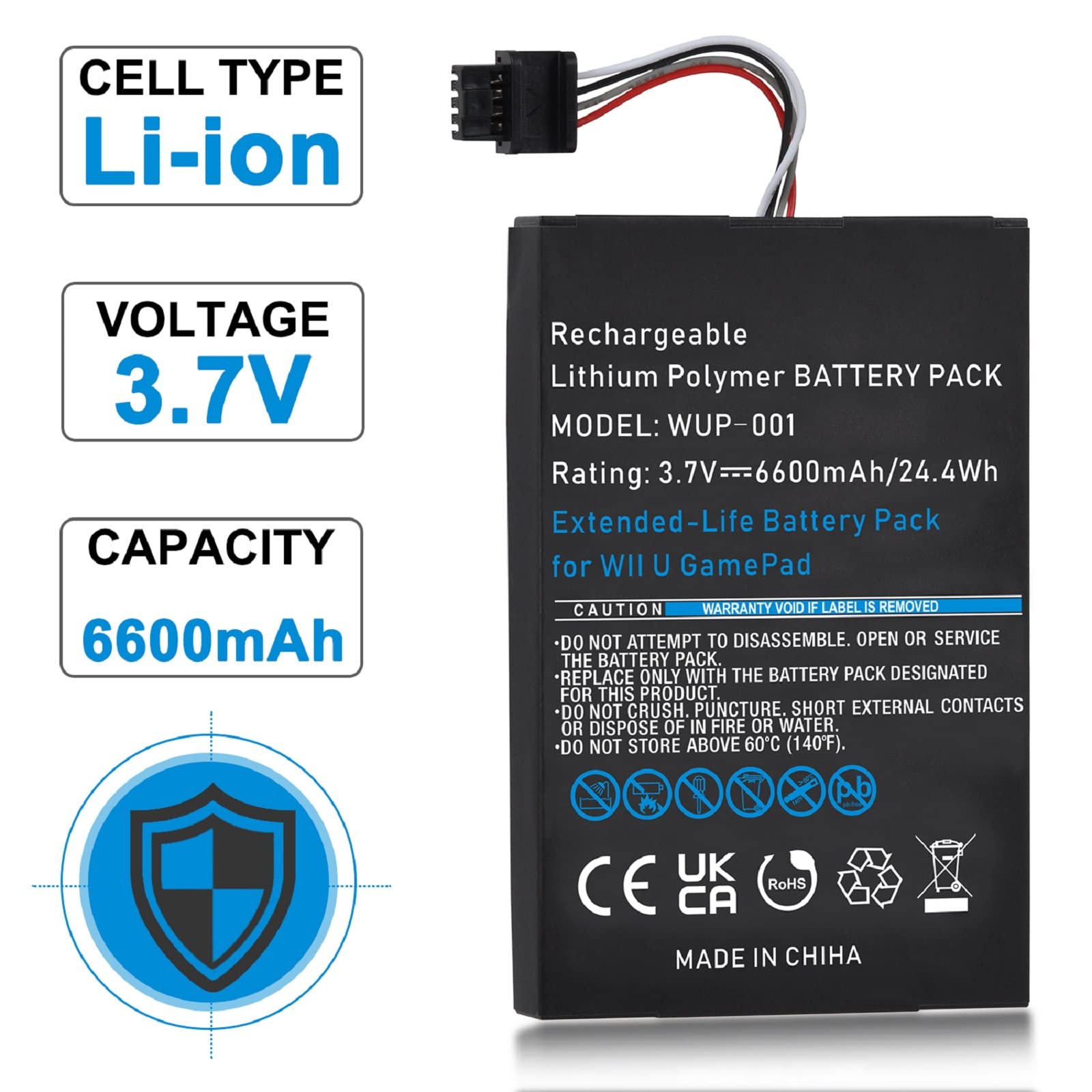 Uwayor Wii U Gamepad Battery, 2000mAh Rechargeable Battery for Nintendo Wii U Gamepad WUP-010 WUP-012 Battery with Screwdriver