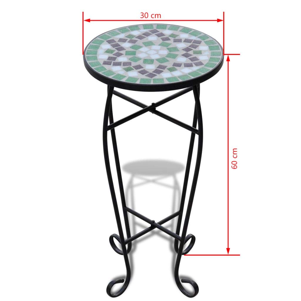 NusGear Mosaic Side Table Plant Table Green White, Material: Iron Tube + Ceramic Tile -130